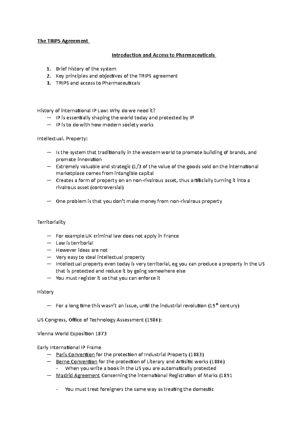 Acess to pharmaceuticals - The TRIPS Agreement Introduction and Access ...
