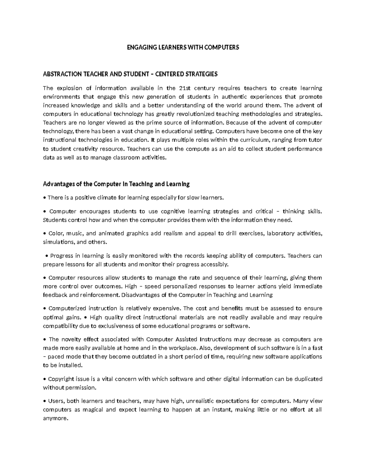 Engaging Learners WITH Computers - ENGAGING LEARNERS WITH COMPUTERS ...