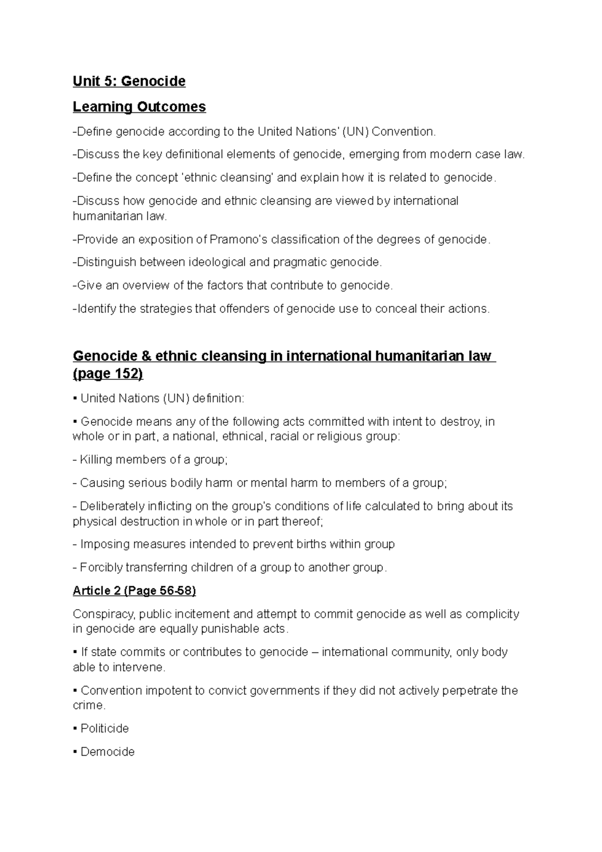 Unit 5 Notes - Unit 5: Genocide Learning Outcomes -Define genocide ...