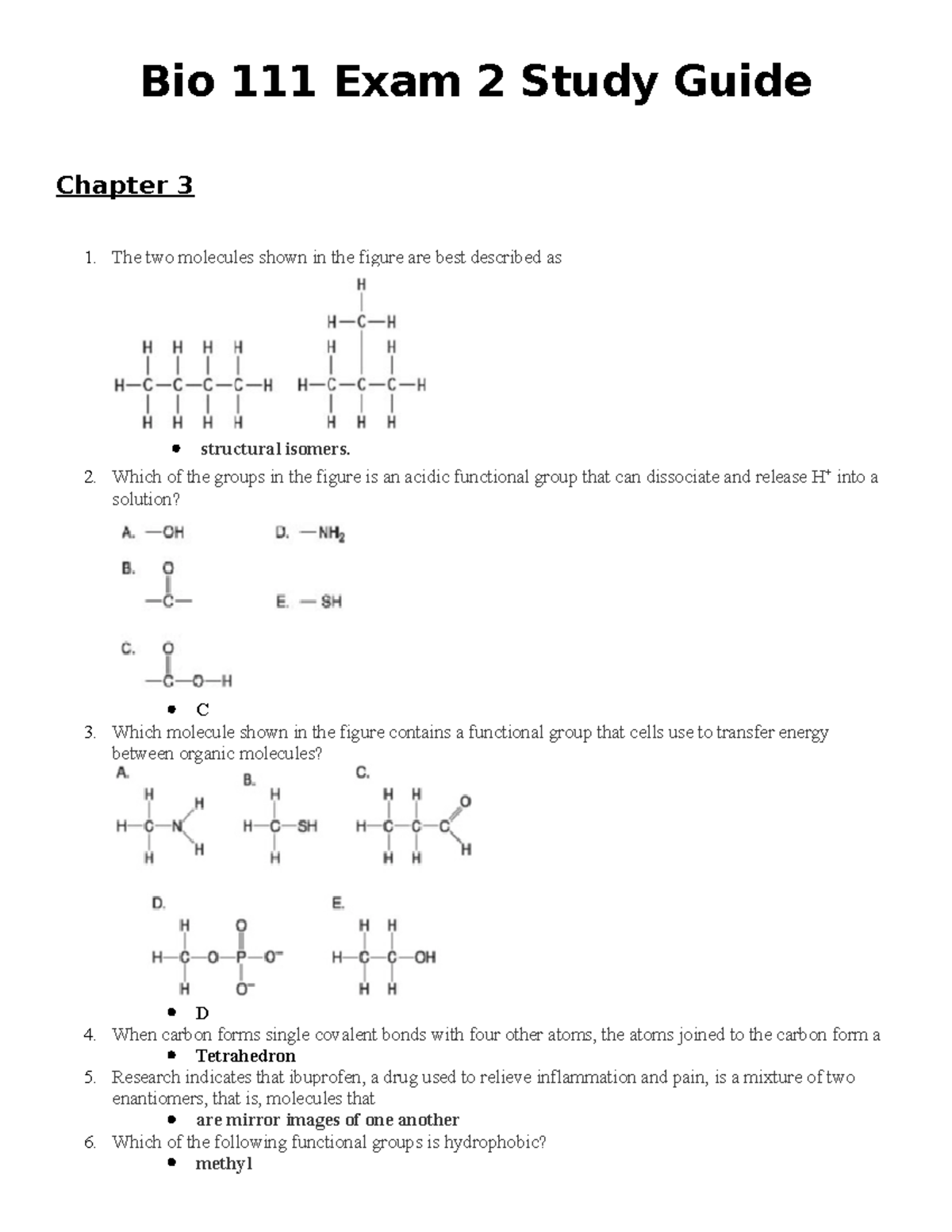 Bio 111 Exam Study Guide For Chapters Three Through Six Bio 111 Exam