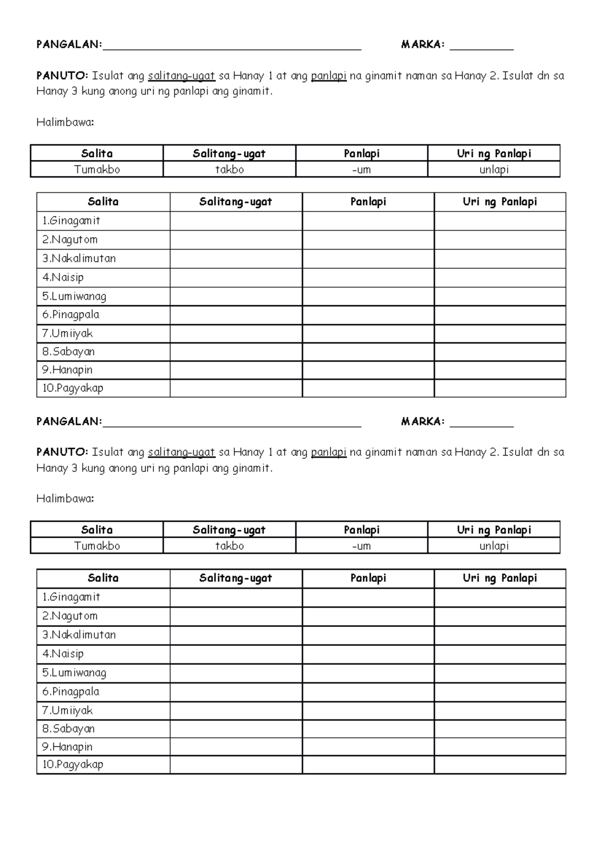 FIL7 - QUIZZES - PANGALAN:_____________________________________MARKA: _________ PANUTO: Isulat ...