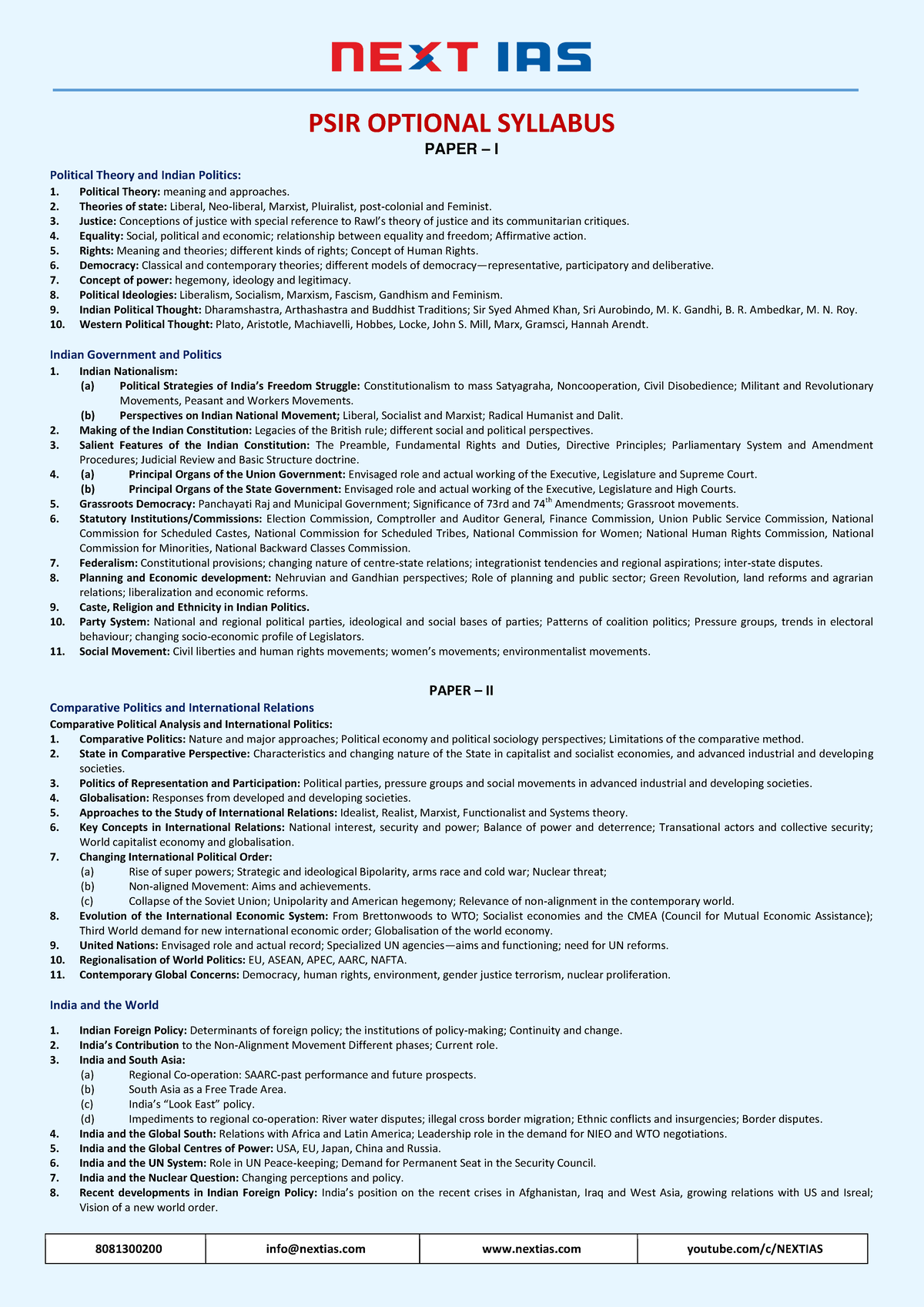 PSIR optional Syllabus-1719474184335 - 8081300200 info@nextias nextias ...