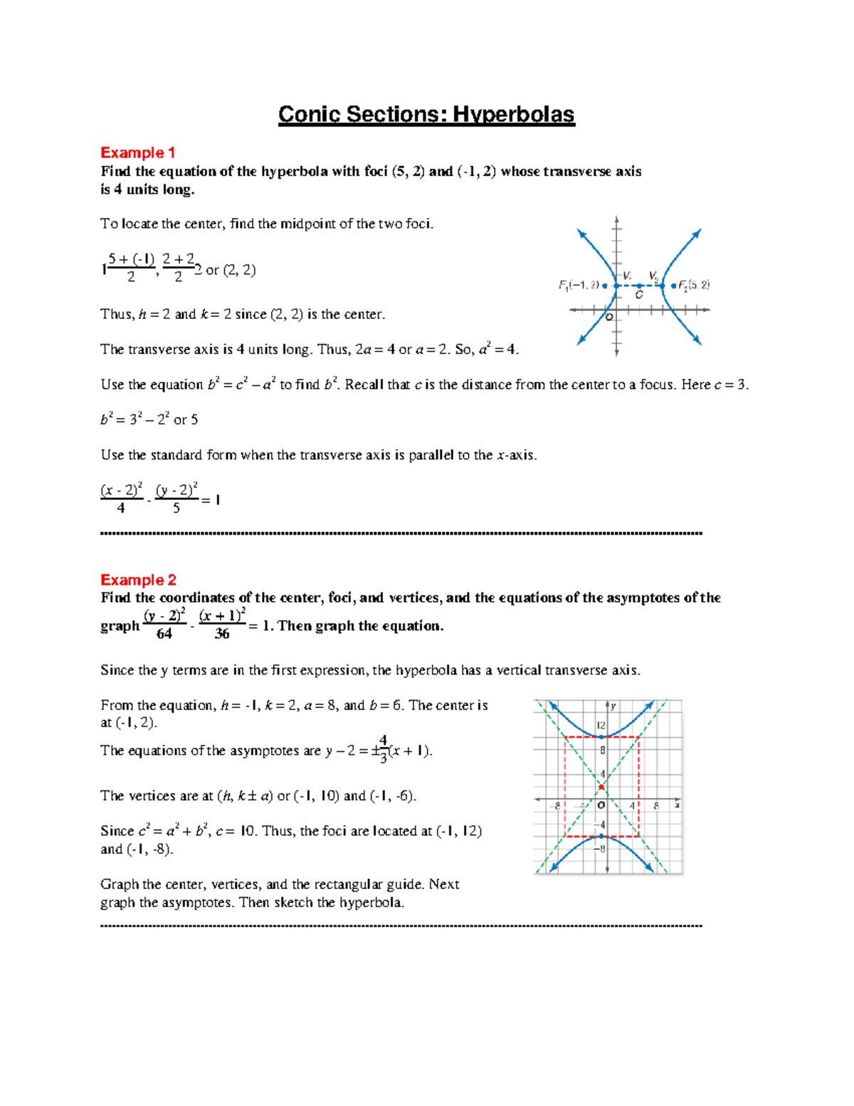 Linear algebra and geometry - Conic Sections: Hyperbolas Example 1 Find ...
