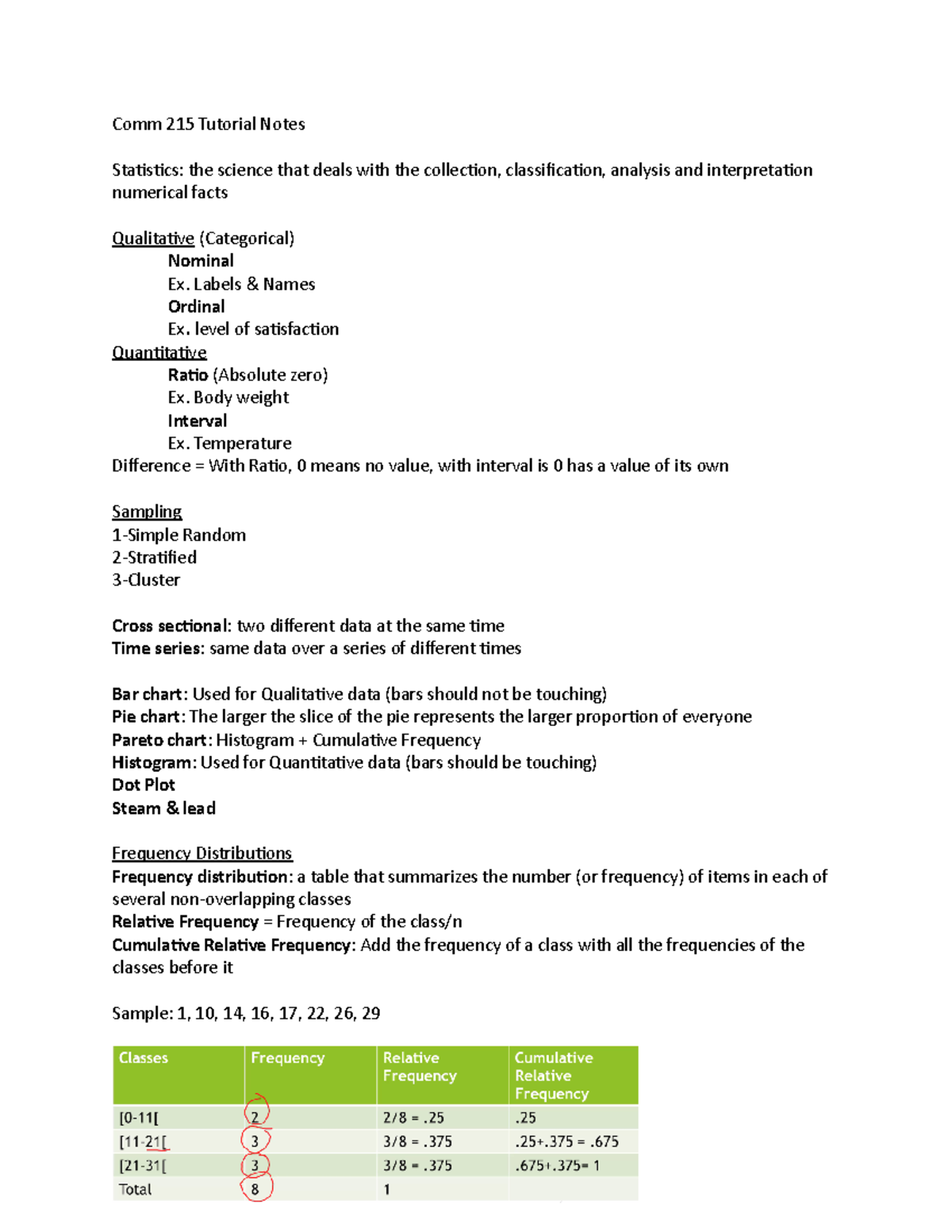 Comm 215 Tutorial Notes - Comm 215 Tutorial Notes Statistics: the ...