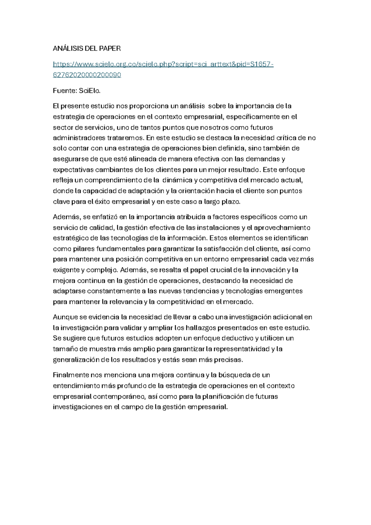 Paper cap1 - resumen operaciones - ANÁLISIS DEL PAPER - Studocu