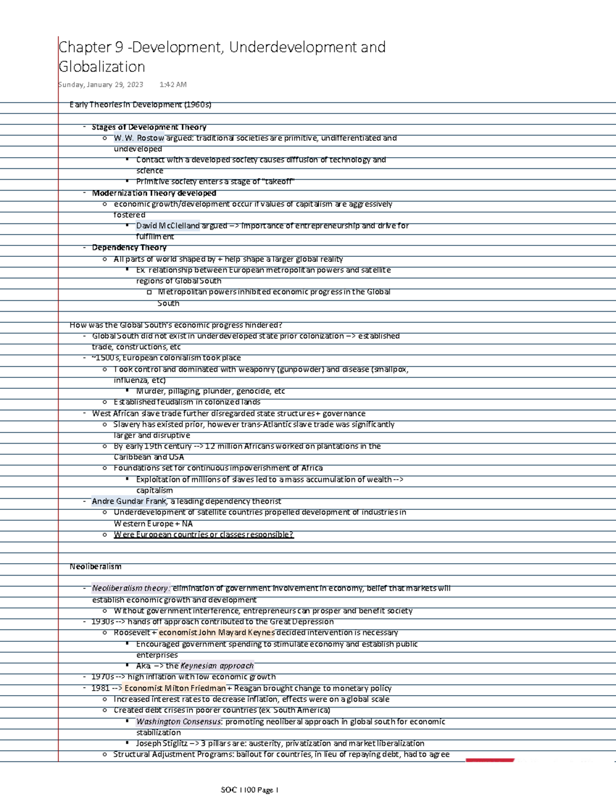 Chapter 9 -Development, Underdevelopment and Globalization Notes ...