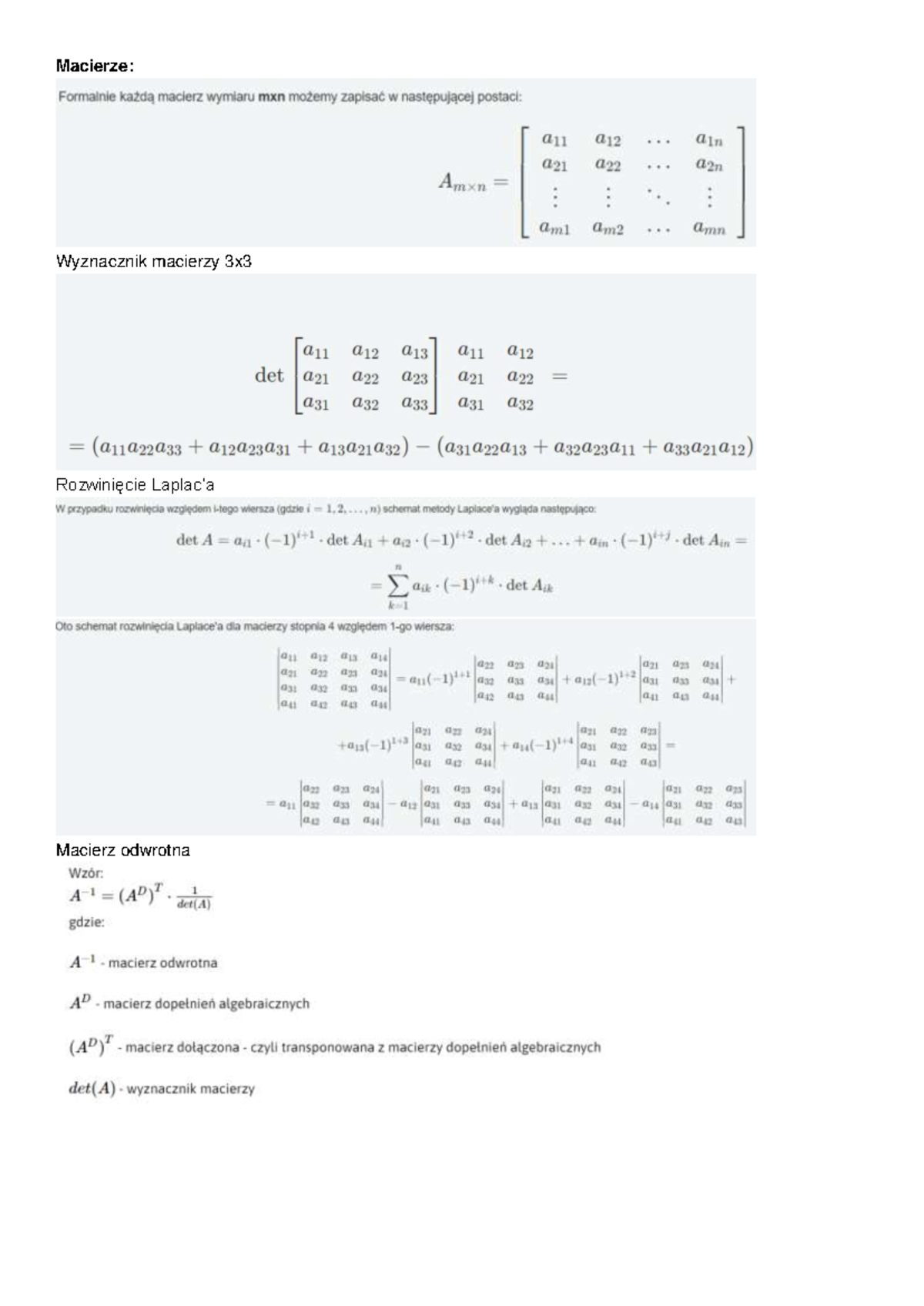 Karta wzorów matematyka kolokwium. - Matematyka - Macierze: Wyznacznik ...