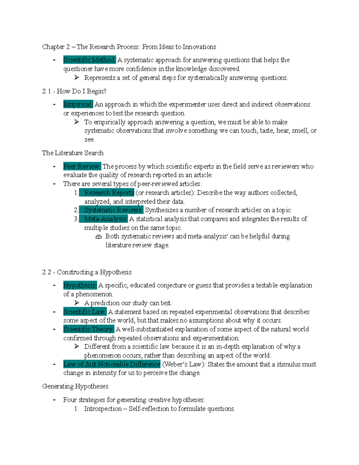 Ch. 2 Textbook Summary - The Research Process - Chapter 2 – The ...