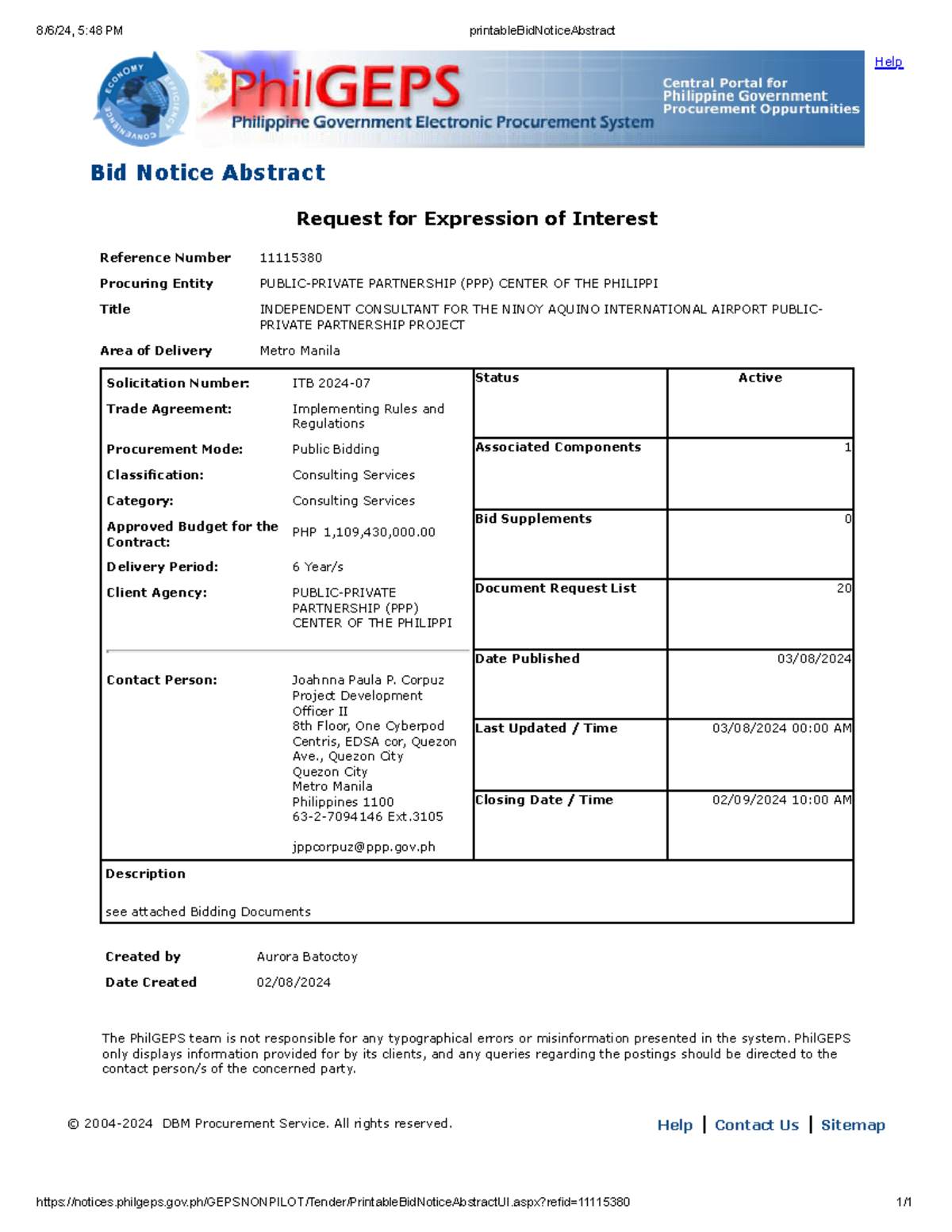 Printable Bid Notice Abstract - Bid Notice Abstract Request for ...