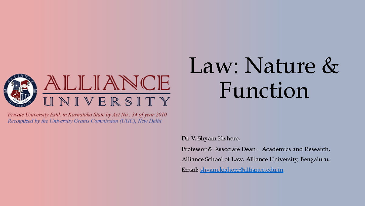 1. Nature and Function of Law - Law: Nature & Function Dr. V. Shyam ...