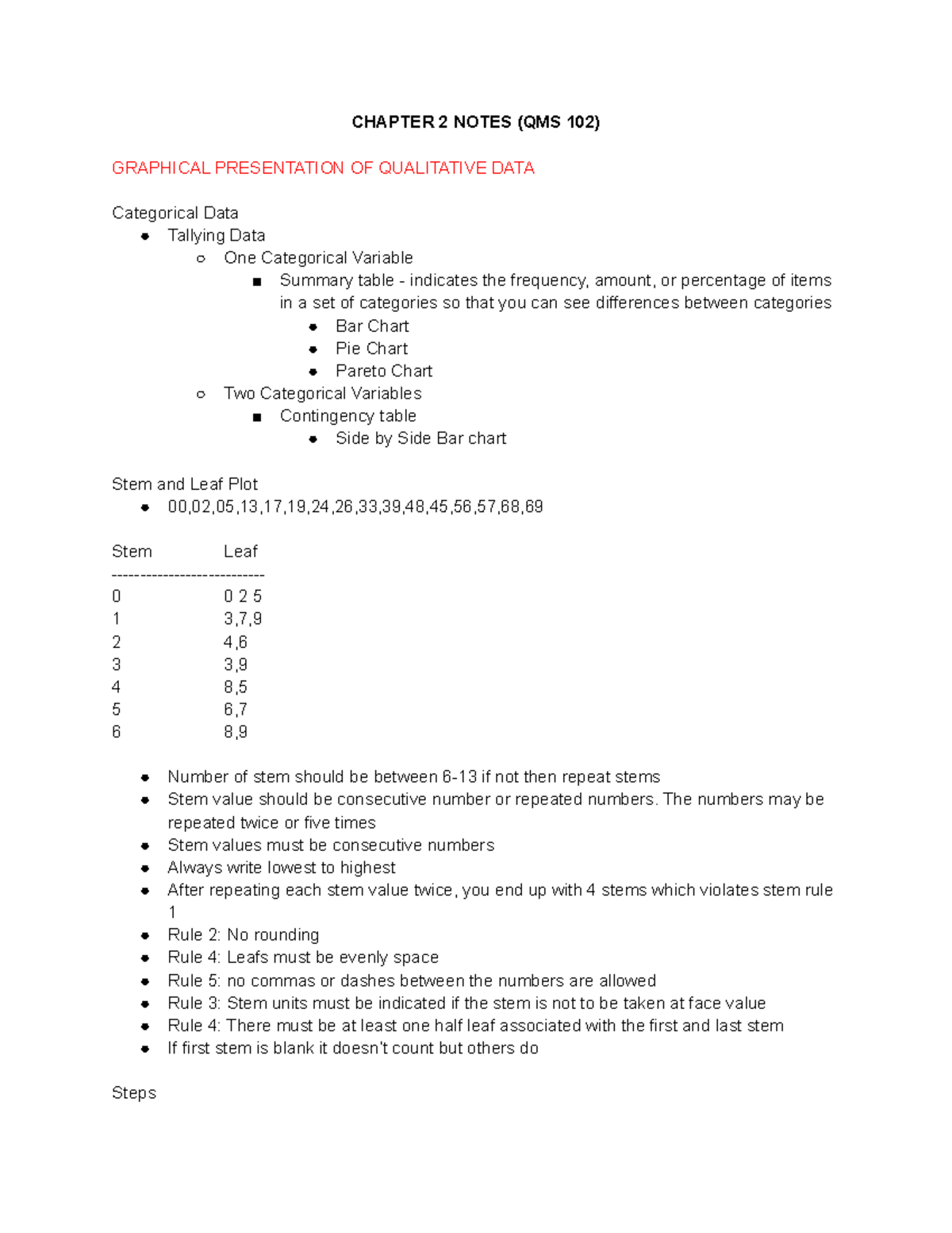 Chapter 2 Notes - CHAPTER 2 NOTES (QMS 102) GRAPHICAL PRESENTATION OF ...