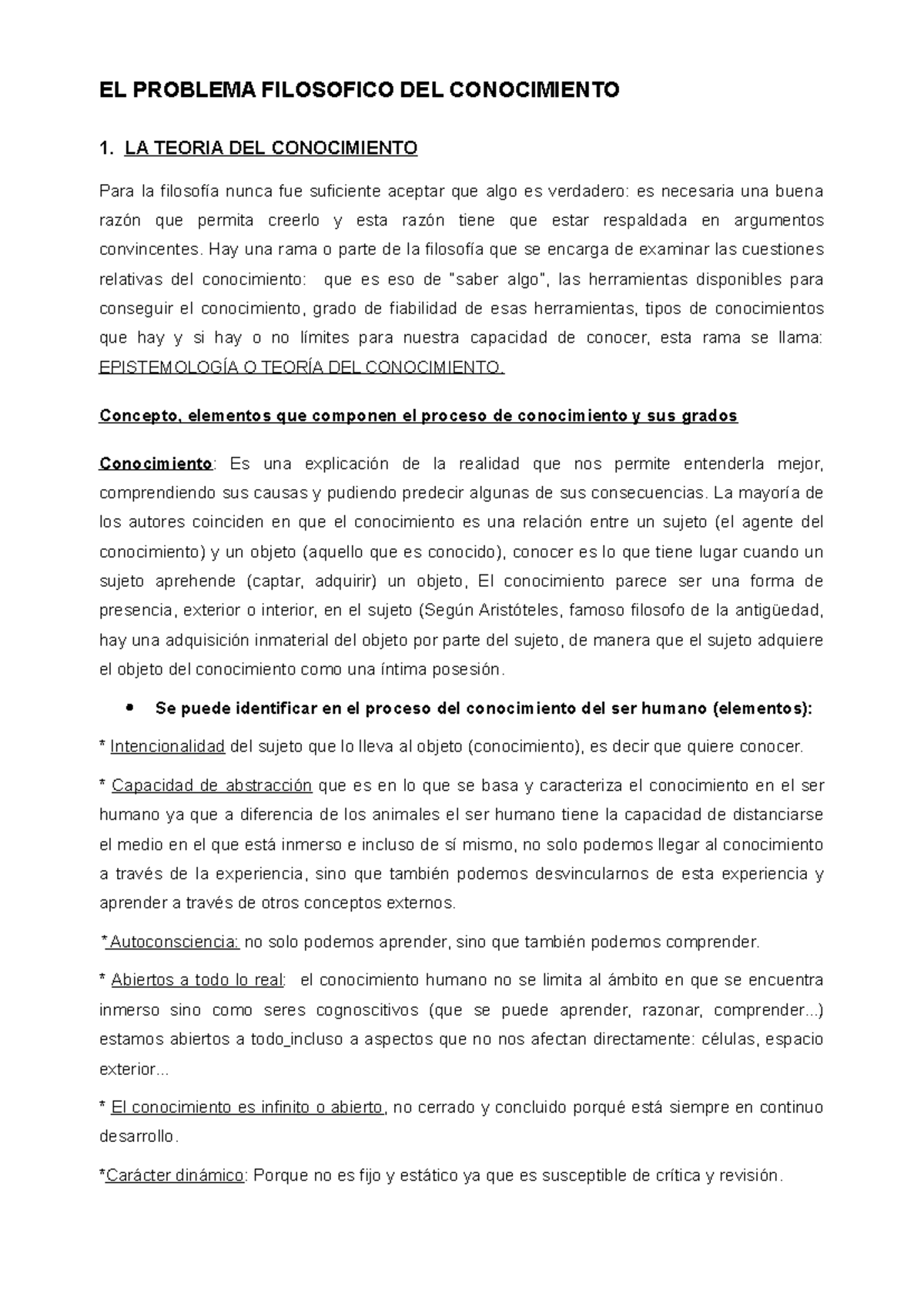EL Problema Filosofico DEL Conocimiento - EL PROBLEMA FILOSOFICO DEL CONOCIMIENTO 1. LA TEORIA ...