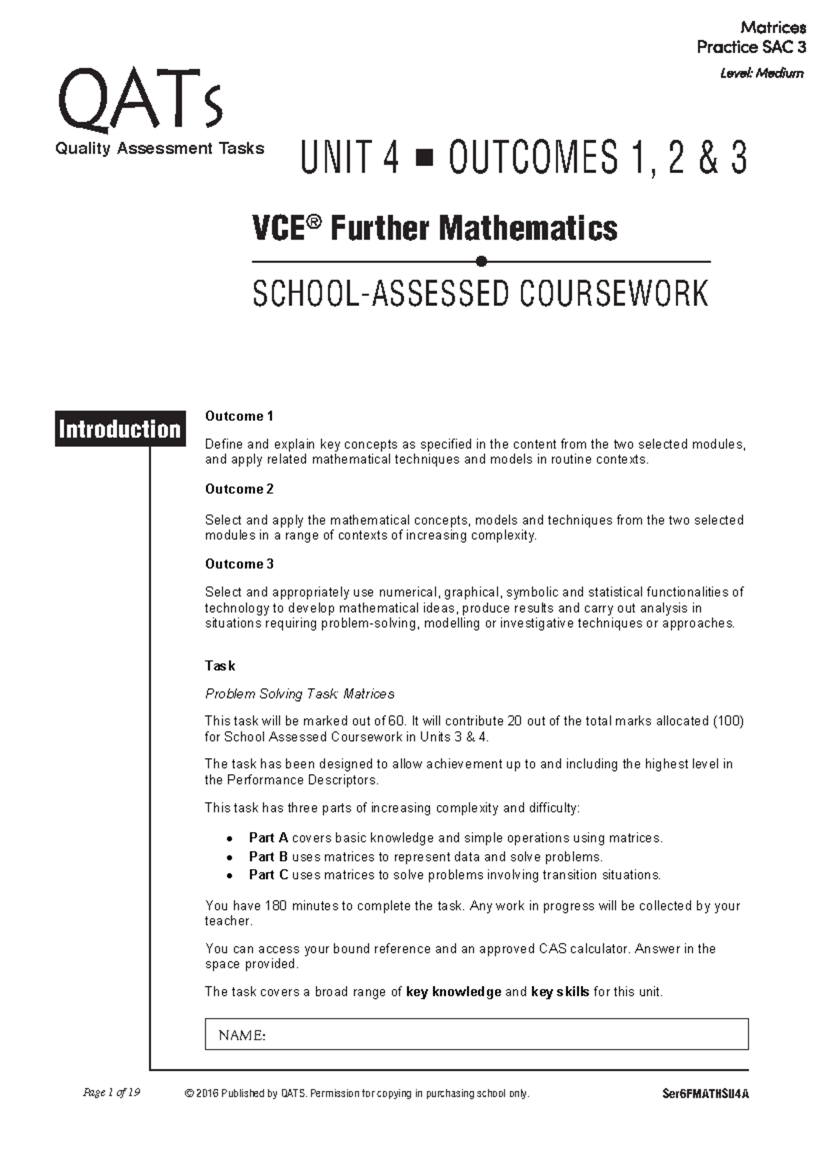 Practice SAC 3 - QATs - General Mathematics focuses on practical ...