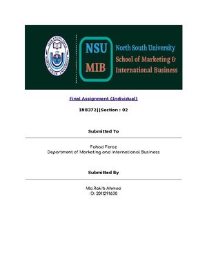 Inb 372 course outline - School of Business Department of Marketing and ...