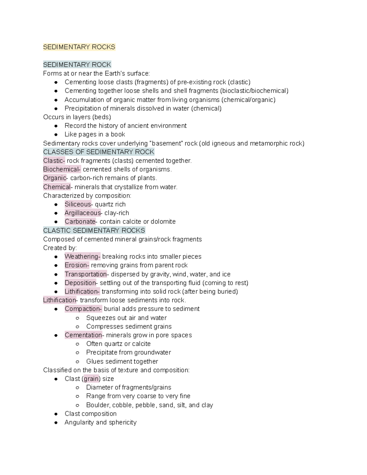 Sedimentary rocks - SEDIMENTARY ROCKS SEDIMENTARY ROCK Forms at or near ...