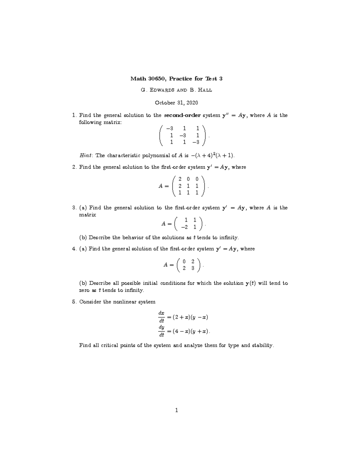 Test3Practice - Practice test 3 - Math 30650, Practice for Test 3 G ...