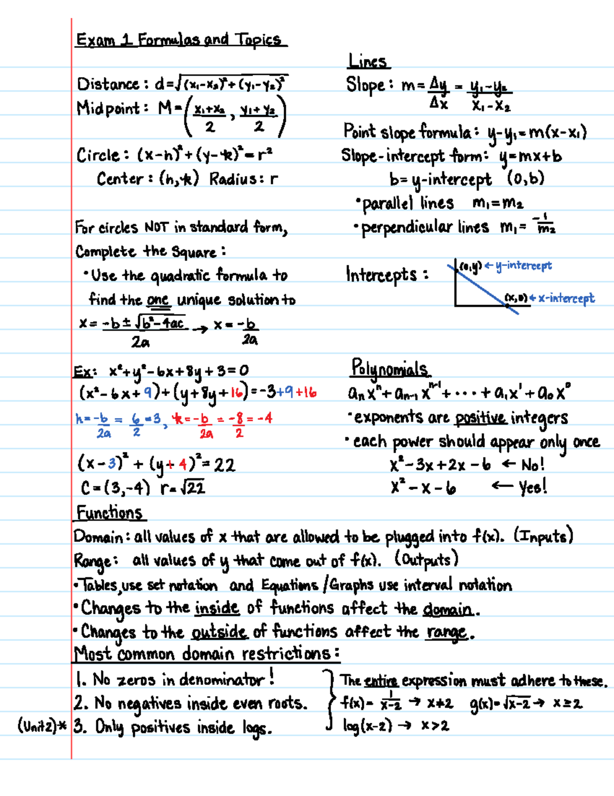 Math 1113 Unit 1 Study Guide - ExamlF u. andT ics me Distance: d=m S ...