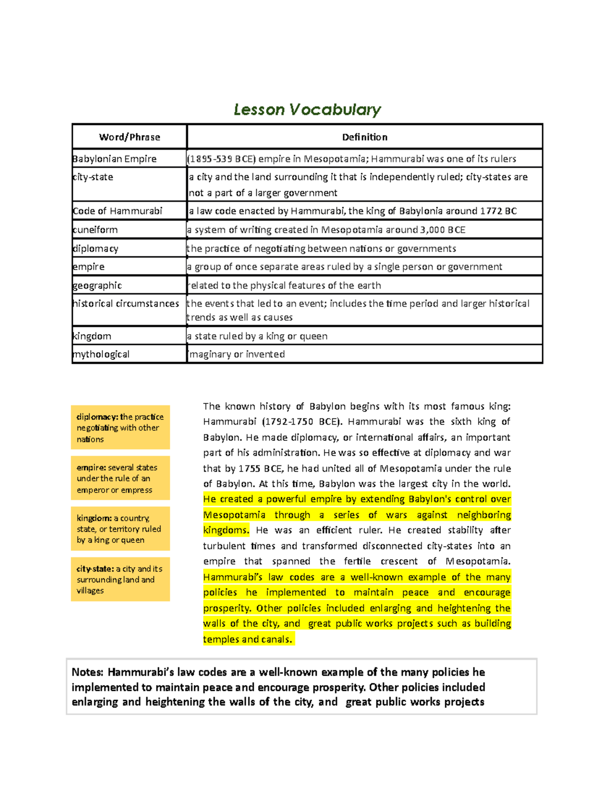 Historical Defintions - Lesson Vocabulary Word/Phrase Definition ...