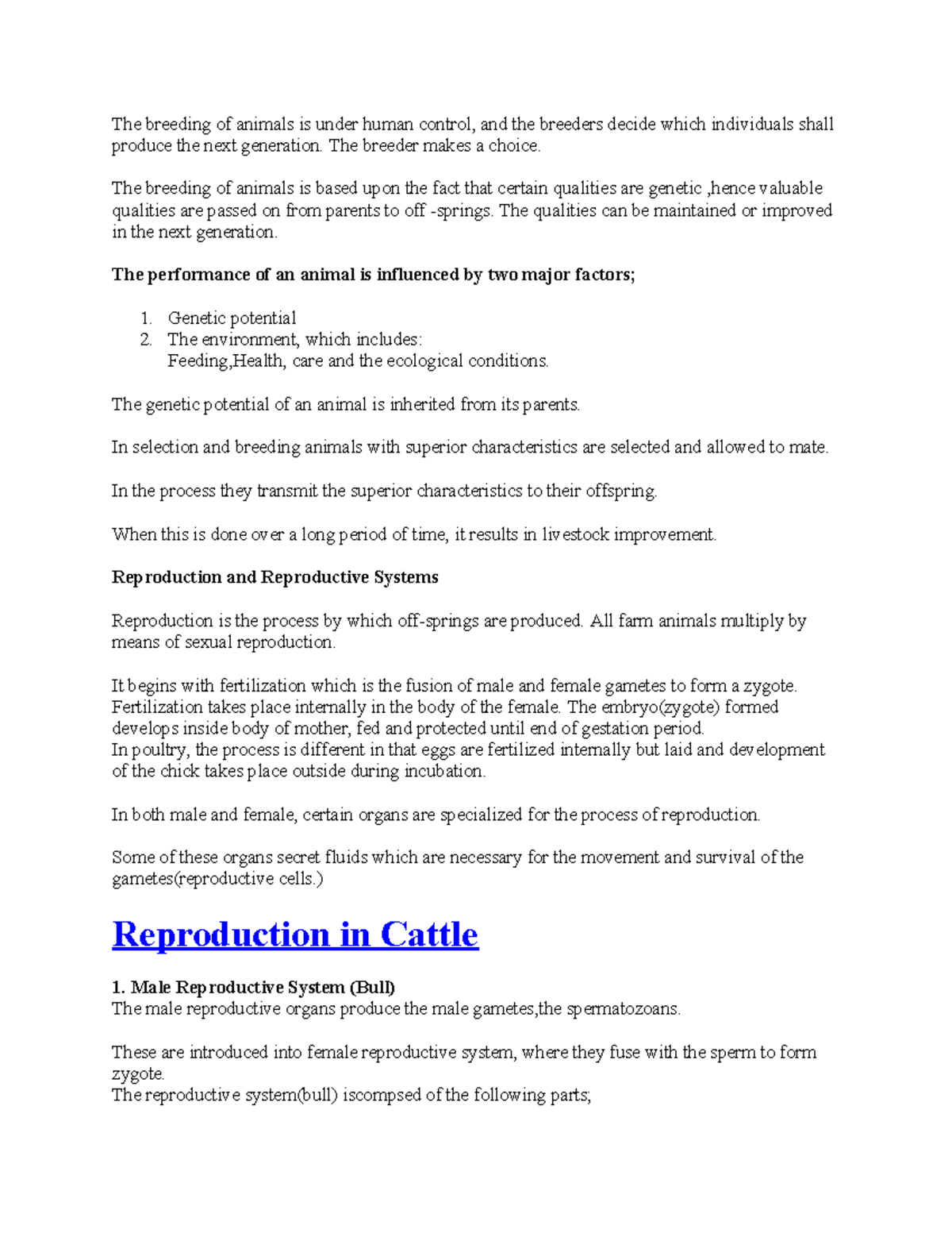 Breeding AND Selection Notes - The breeding of animals is under human ...