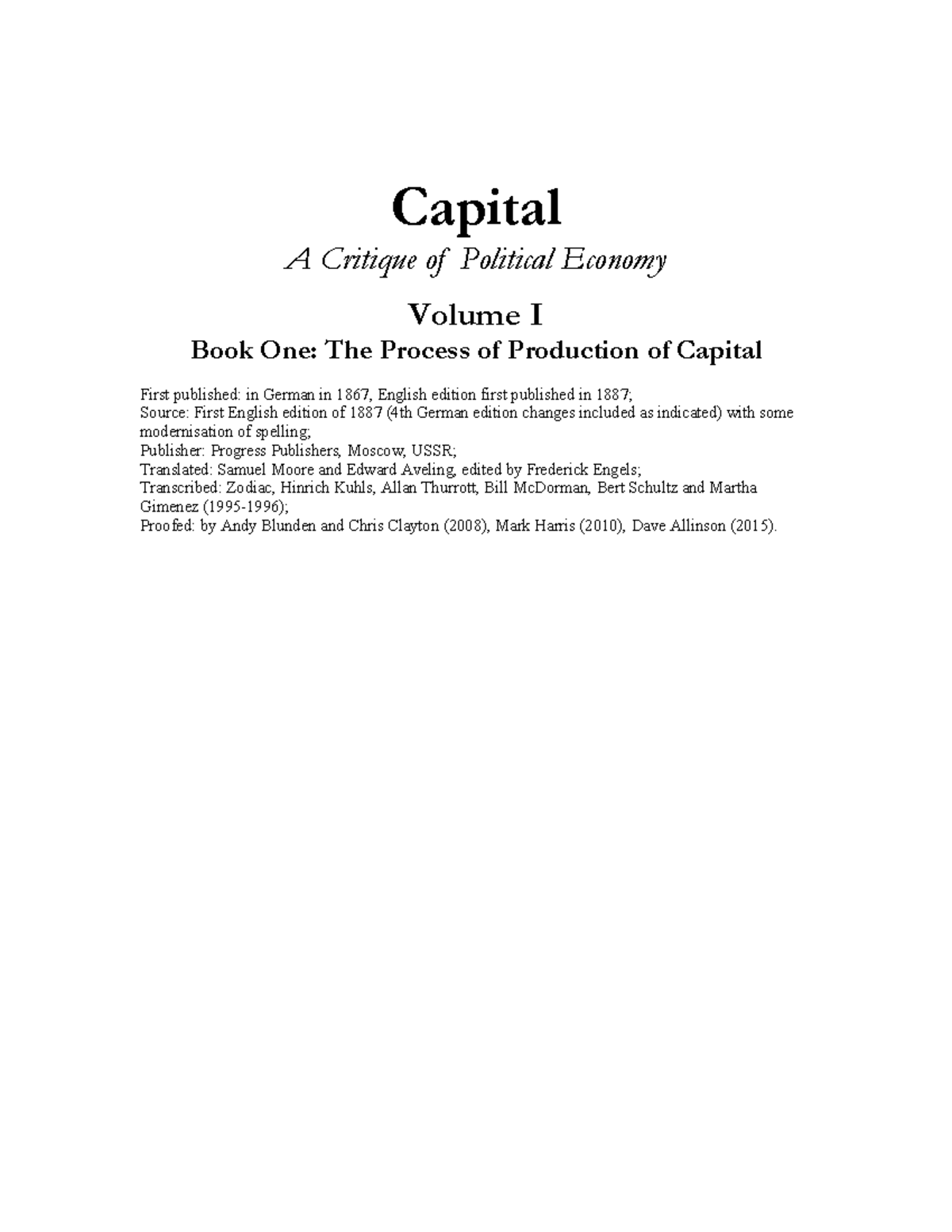 Class 3.1 reading Capital Volume 1 - Capital A Critique of Political ...