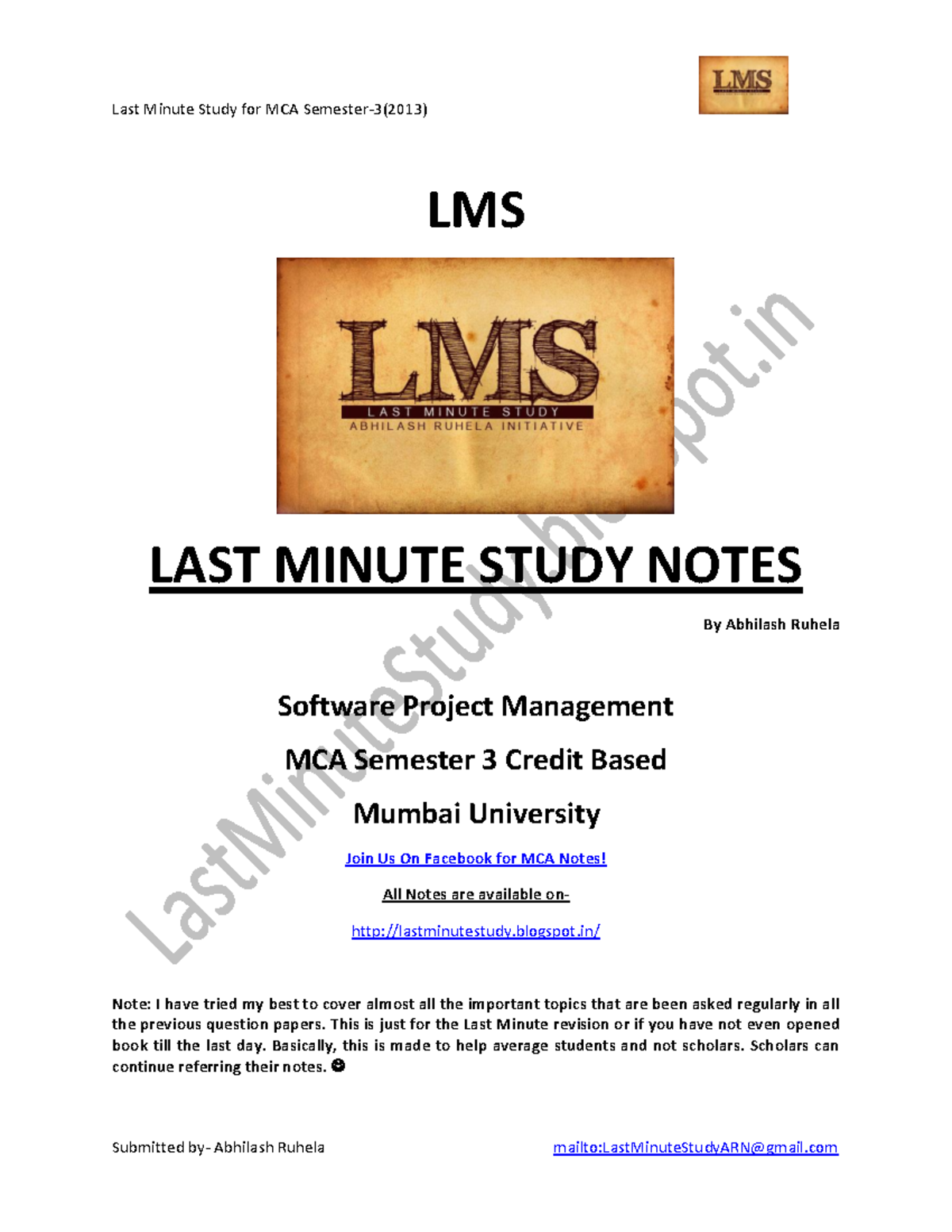 Pdfcoffee - aaas - LMS LAST MINUTE STUDY NOTES By Abhilash Ruhela ...