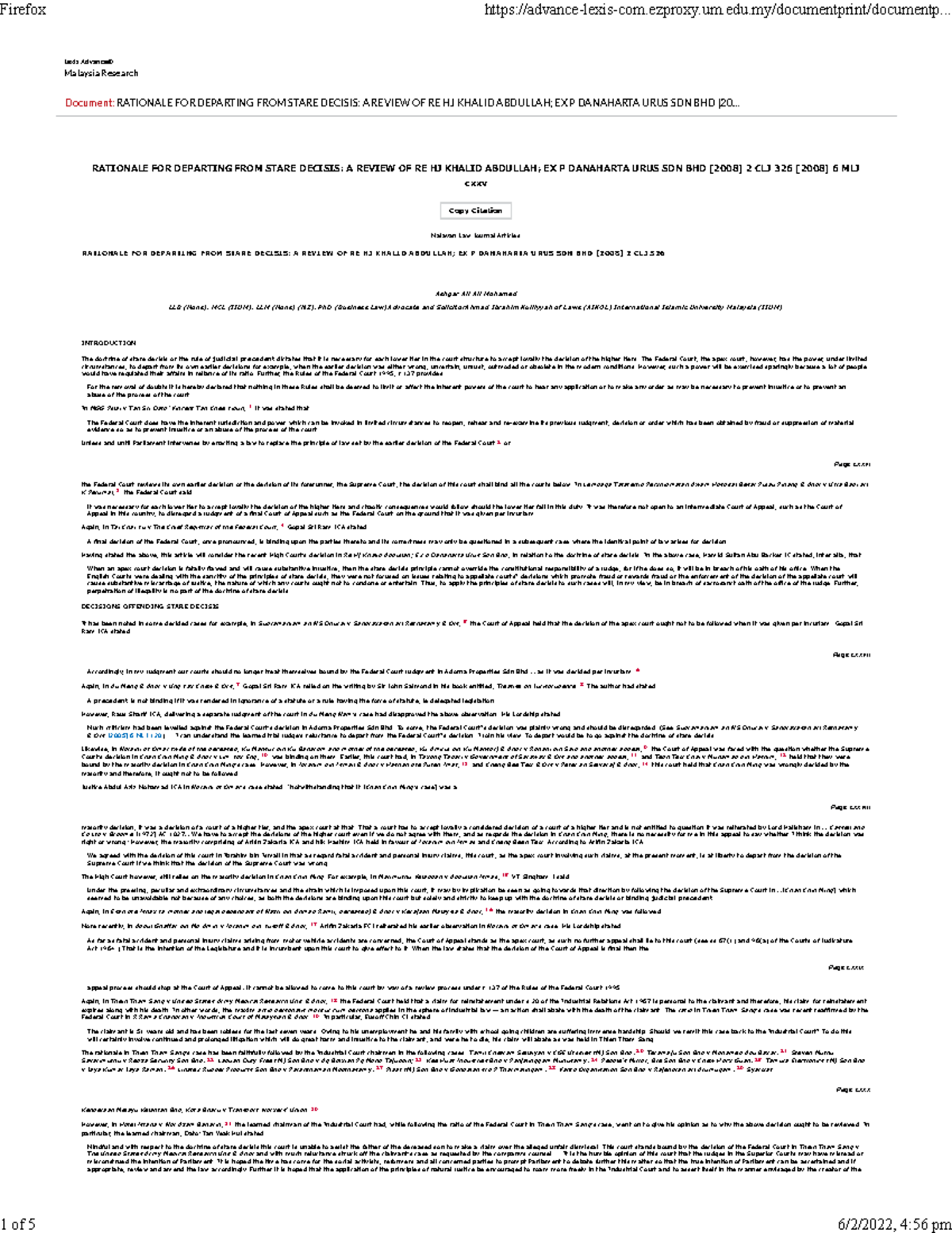 Rationale FOR Departing FROM Stare Decisis - Lexis Advance® Malaysia ...