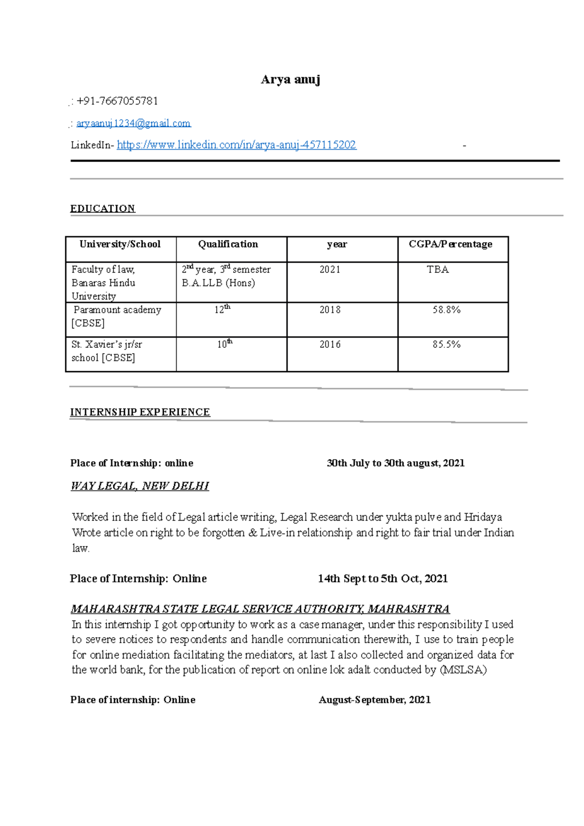 CV ARYA ANUJ - This is good material - Arya anuj : +91- : aryaanuj1234 ...