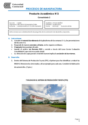 Evaluacion Final - Procesos DE Manufactura - Página Producto Académico N° A. Instrucciones ...