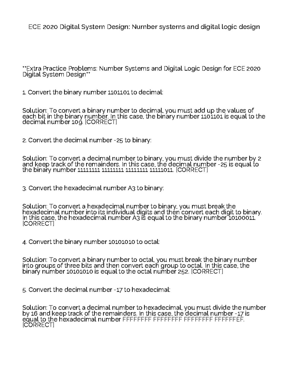 MC Extra-ECE 2020 Digital System Design- Number Systems AND Digital Logic Design - ECE 2020 ...