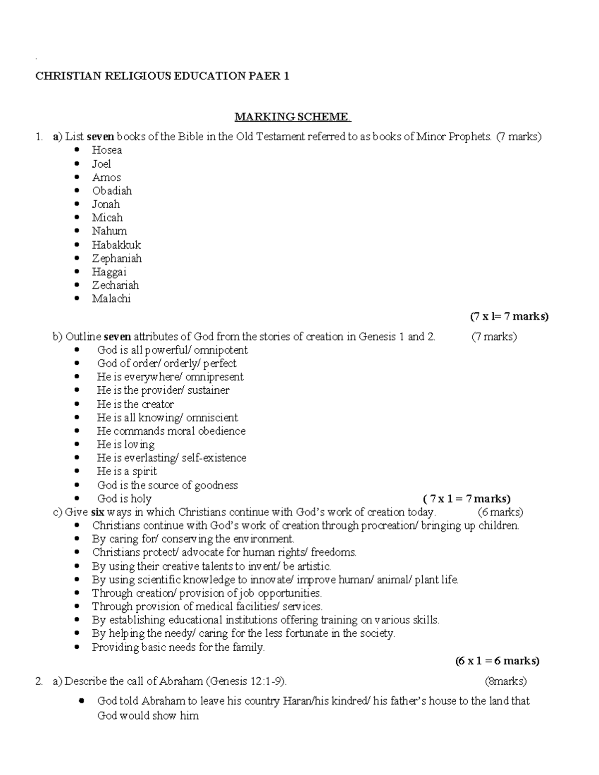 CRE F3T3 PP1 MS - Cre end of term 3 questions and answers - . CHRISTIAN ...