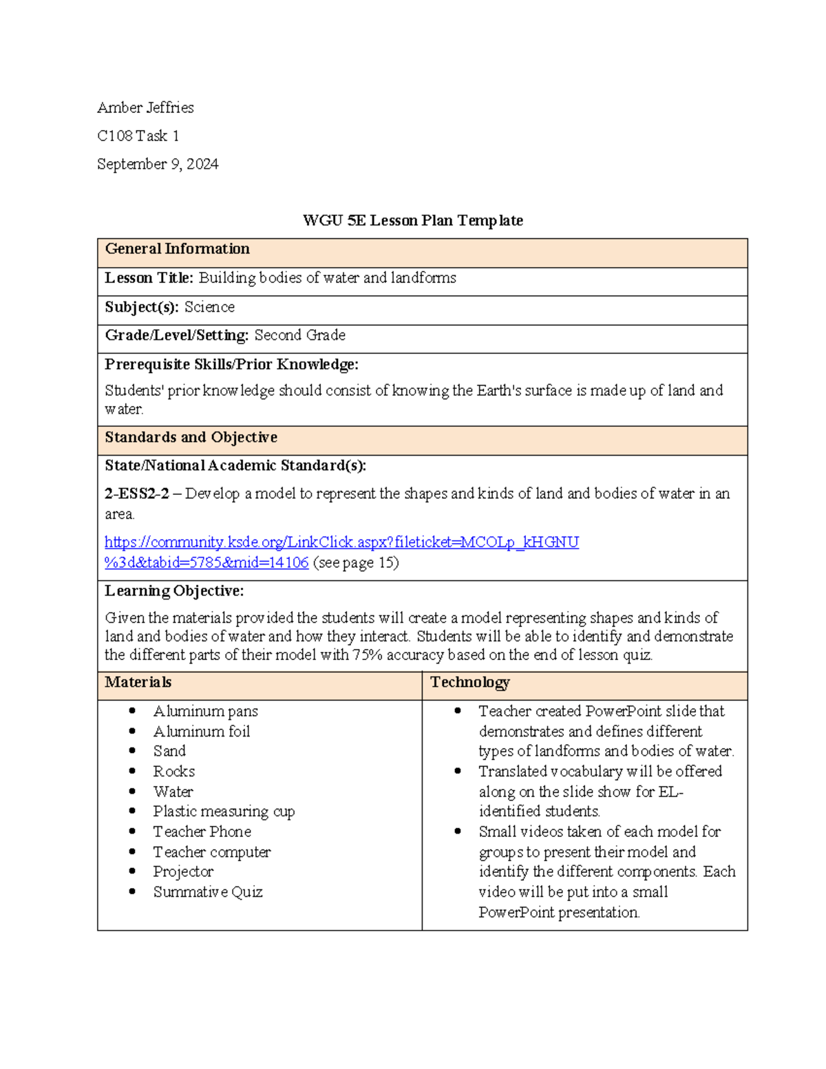 C108 Task 1 - Passed - Amber Jeffries C108 Task 1 September 9, 2024 WGU ...