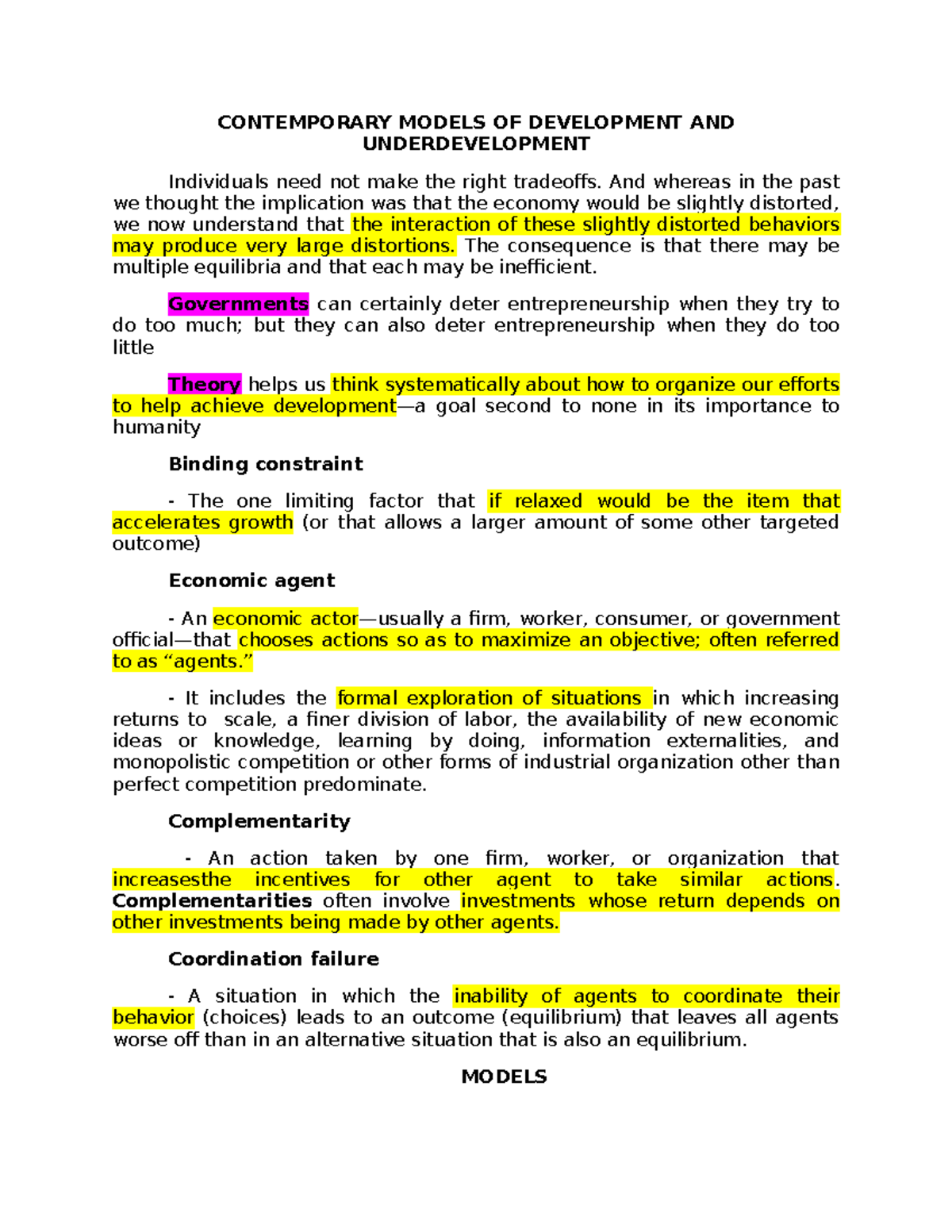 Ererererere - Hnsndjdnjsnsnsn - CONTEMPORARY MODELS OF DEVELOPMENT AND ...