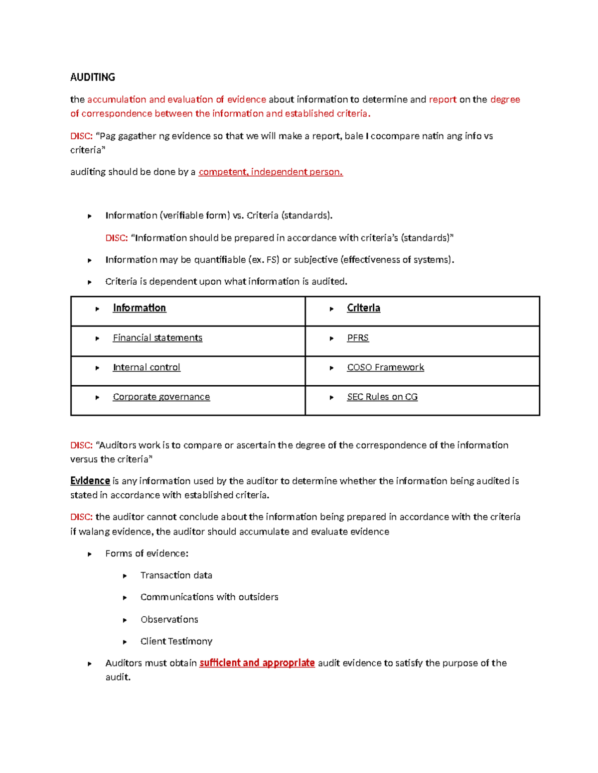 Auditing Midterms Notes - AUDITING the accumulation and evaluation of ...