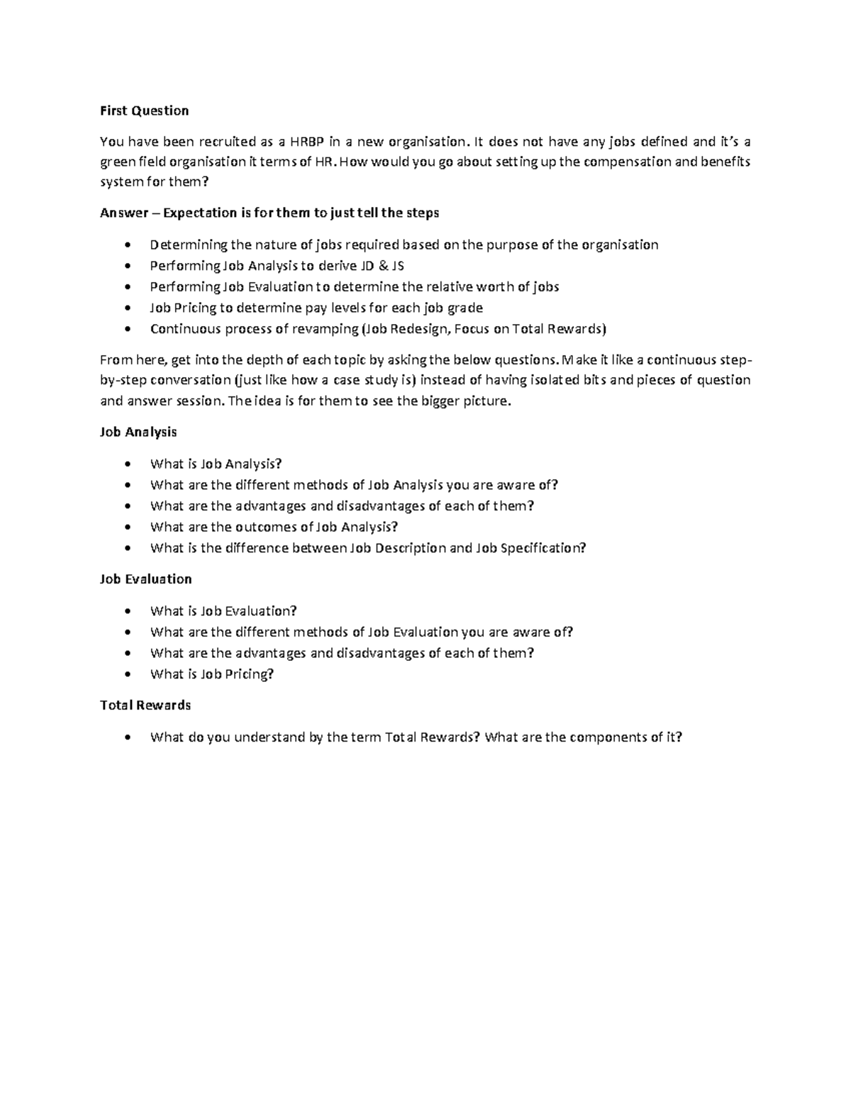 Comp and Ben - Peer Learning Session 1 - First Question You have been ...