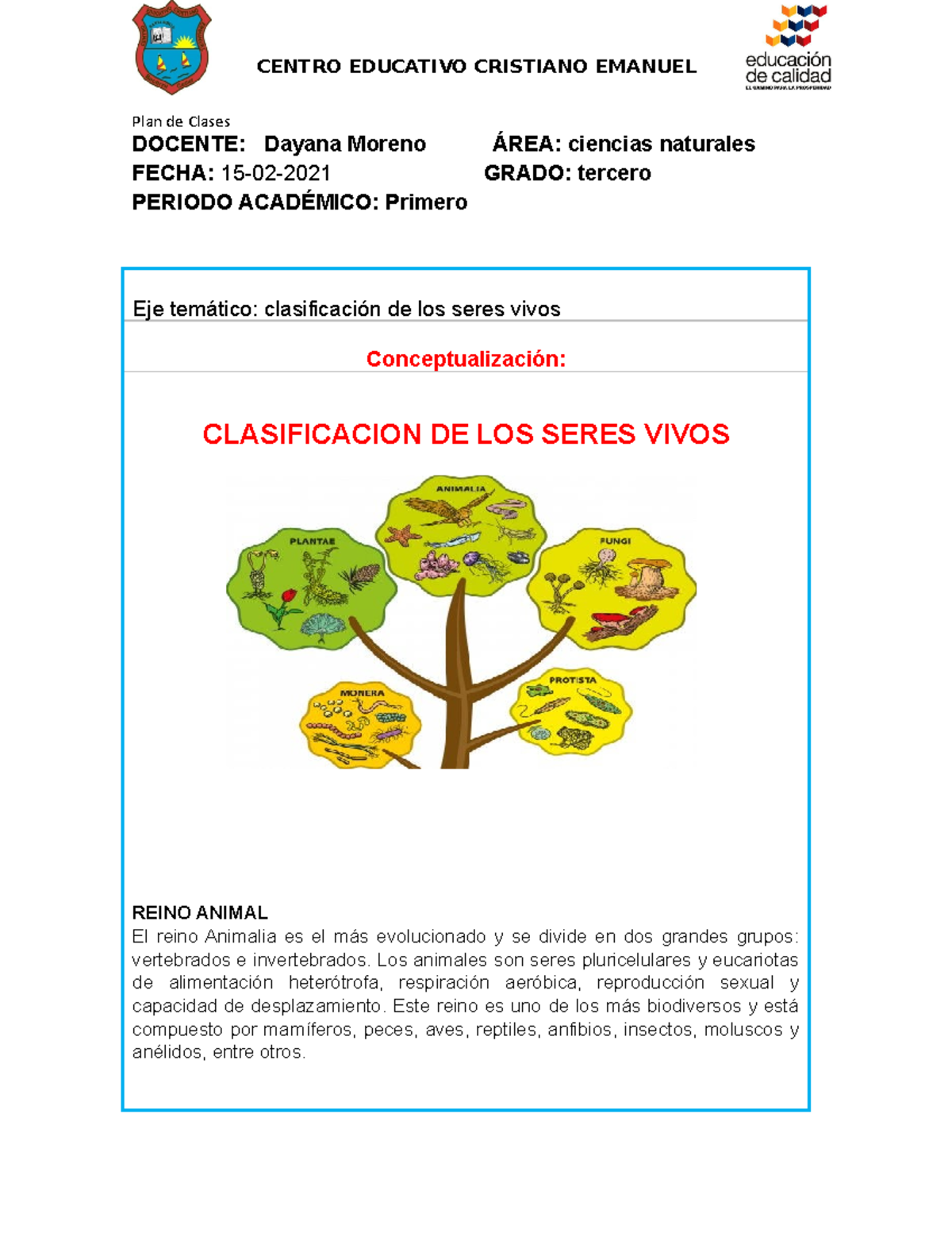 Guia clasificacion seres vivos en los ecosistemas - Plan de Clases ...