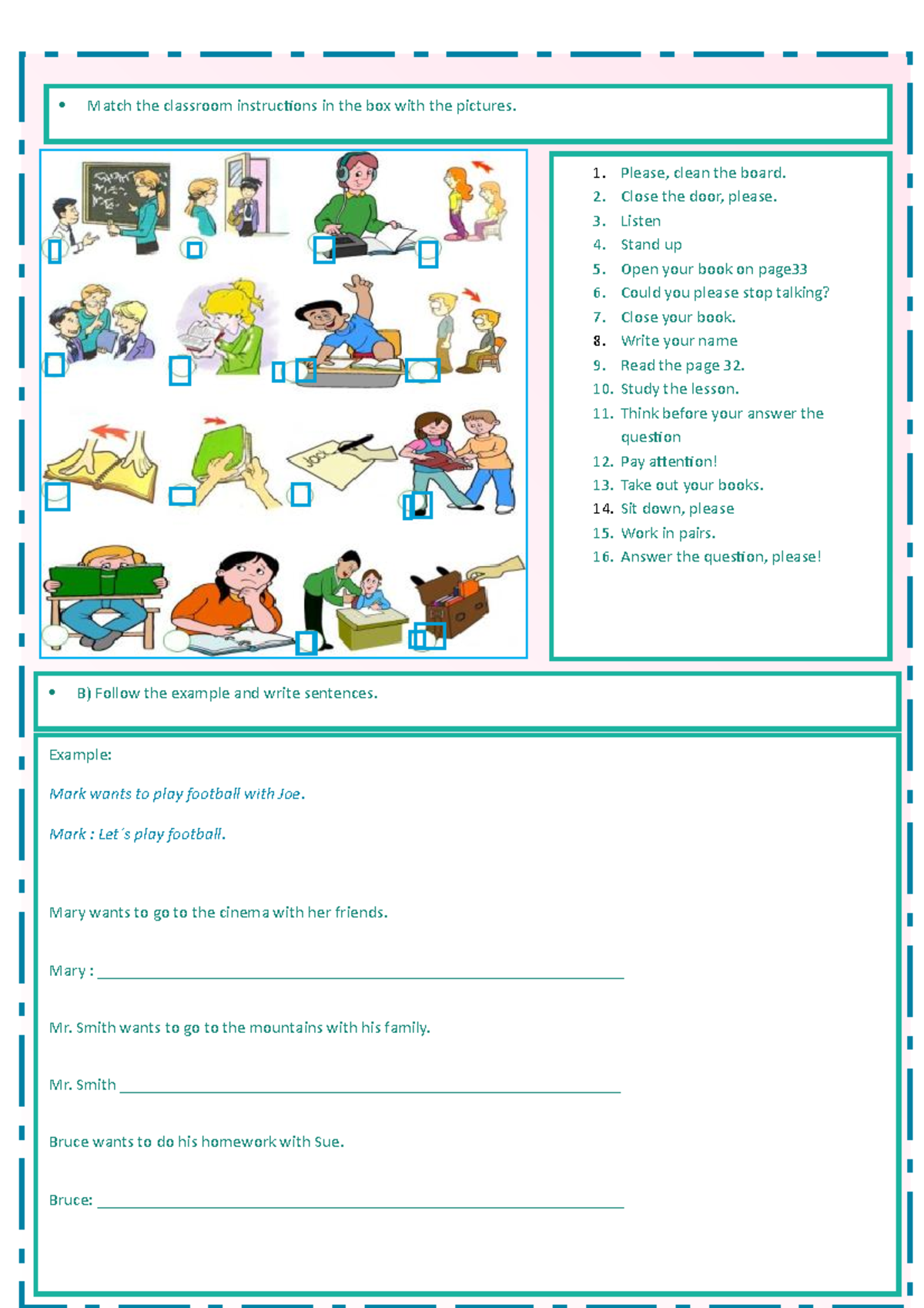 Grammar - imperative giving instructions - Match the classroom ...