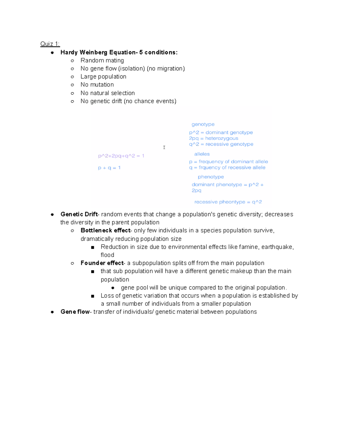 Finals Study Guide (BISC 1111 and 1112) - Quiz 1: Hardy Weinberg ...