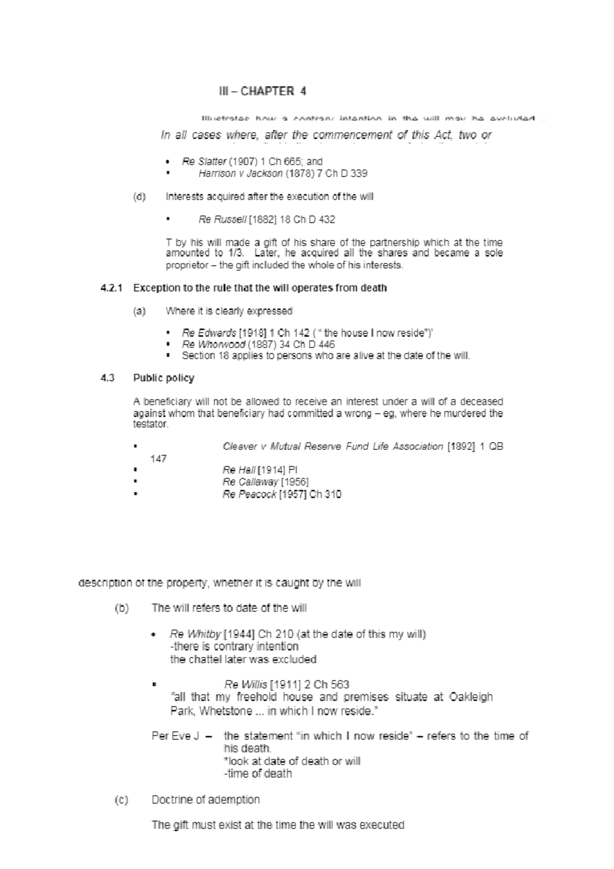 Law of Succession, Wills notes - 456Z0106 - Studocu