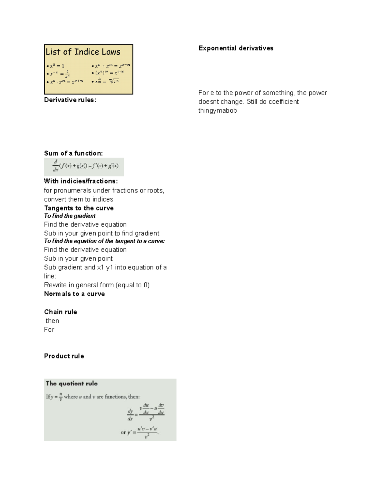 Derivative Rules Derivative Rules Sum Of A Function With Indicies