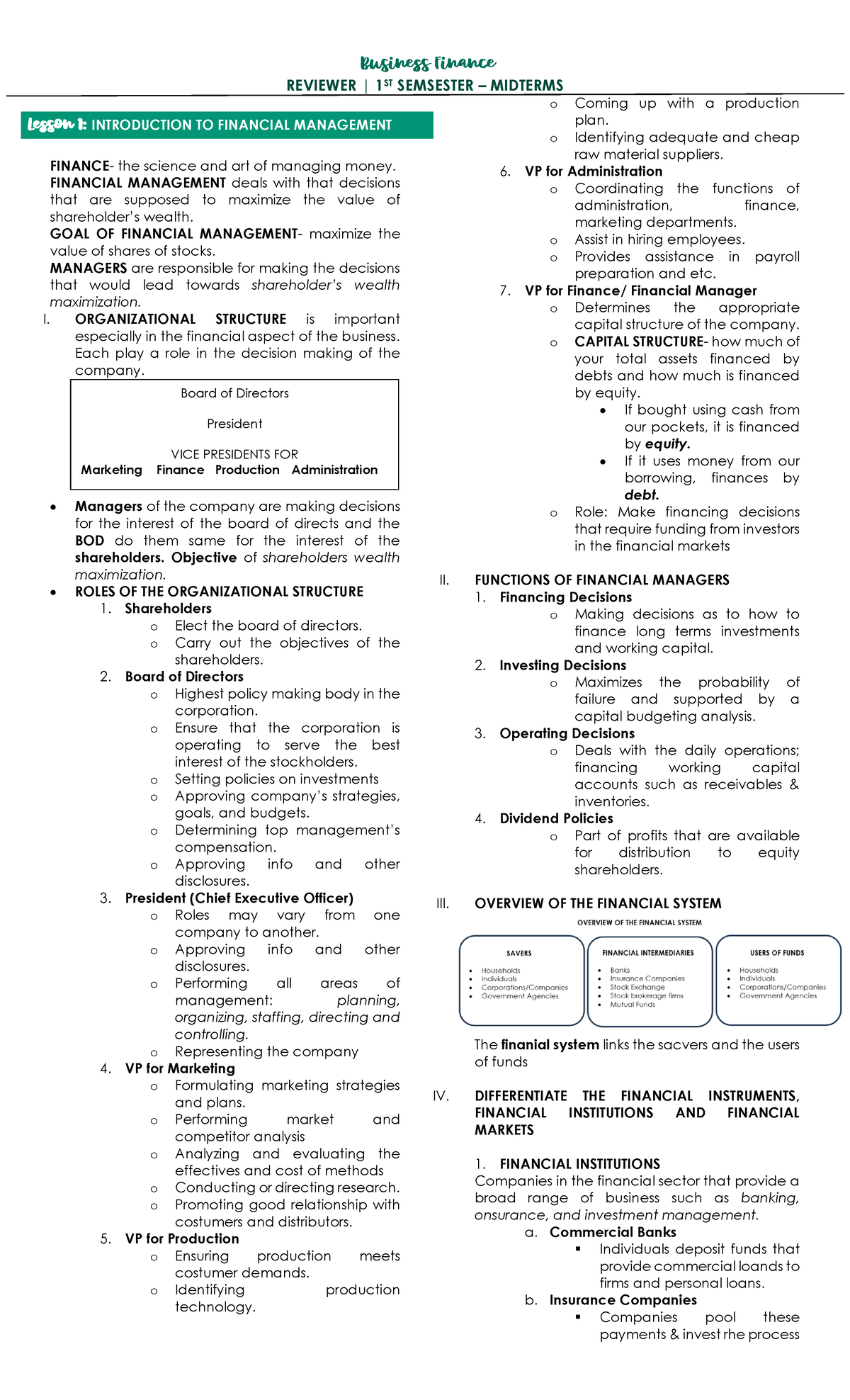 Business Finance Module 1 to 4 - REVIEWER | 1 ST SEMSESTER – MIDTERMS ...