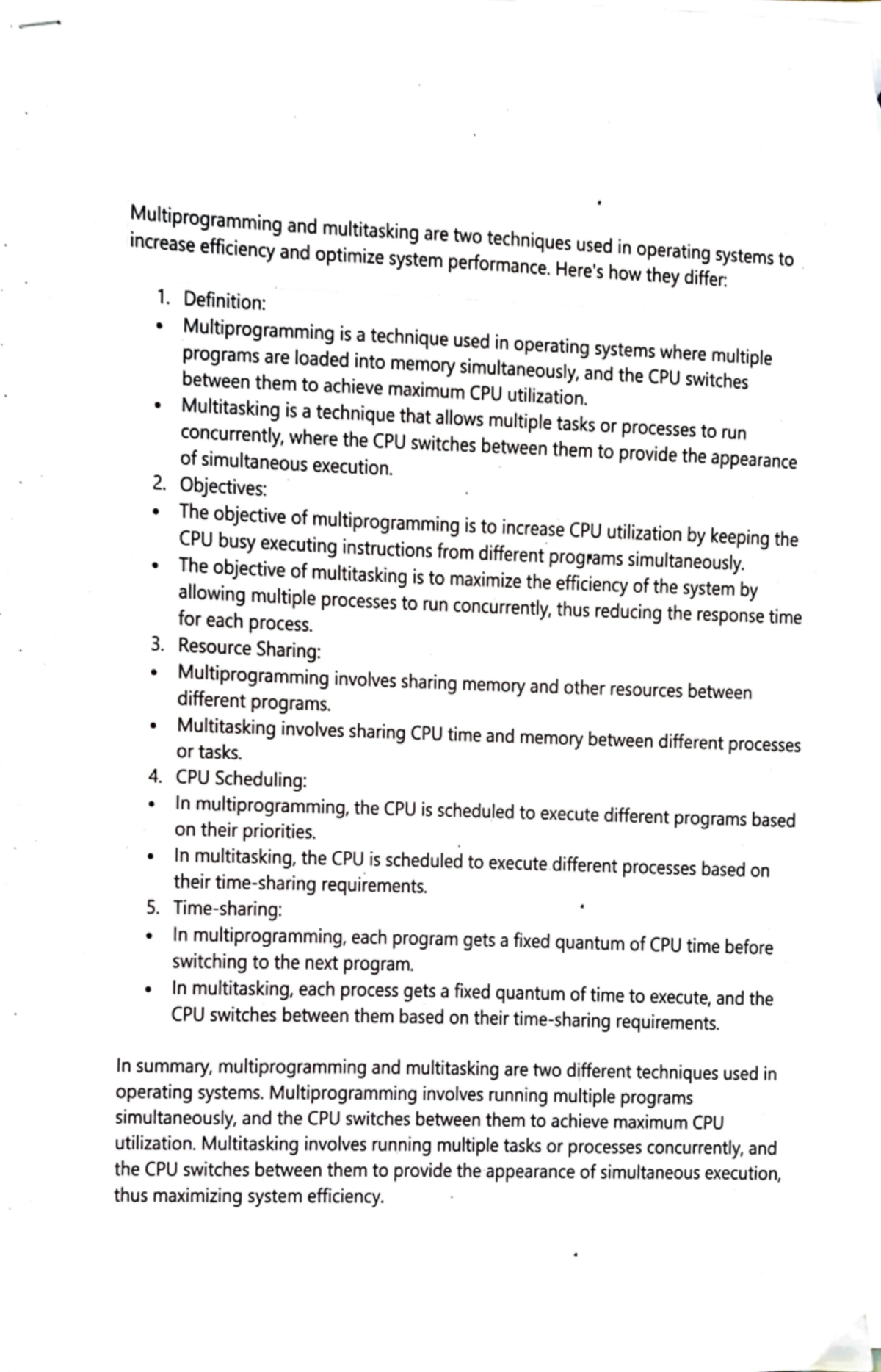 OS Notes - Multiprogramming and multitasking are two techniques used in ...