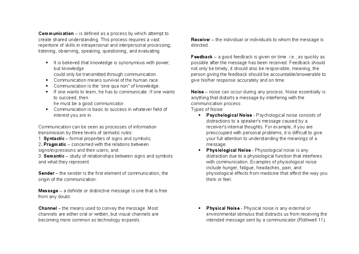 Purcom Reviewer - for impromptu purposes - Communication – is defined ...