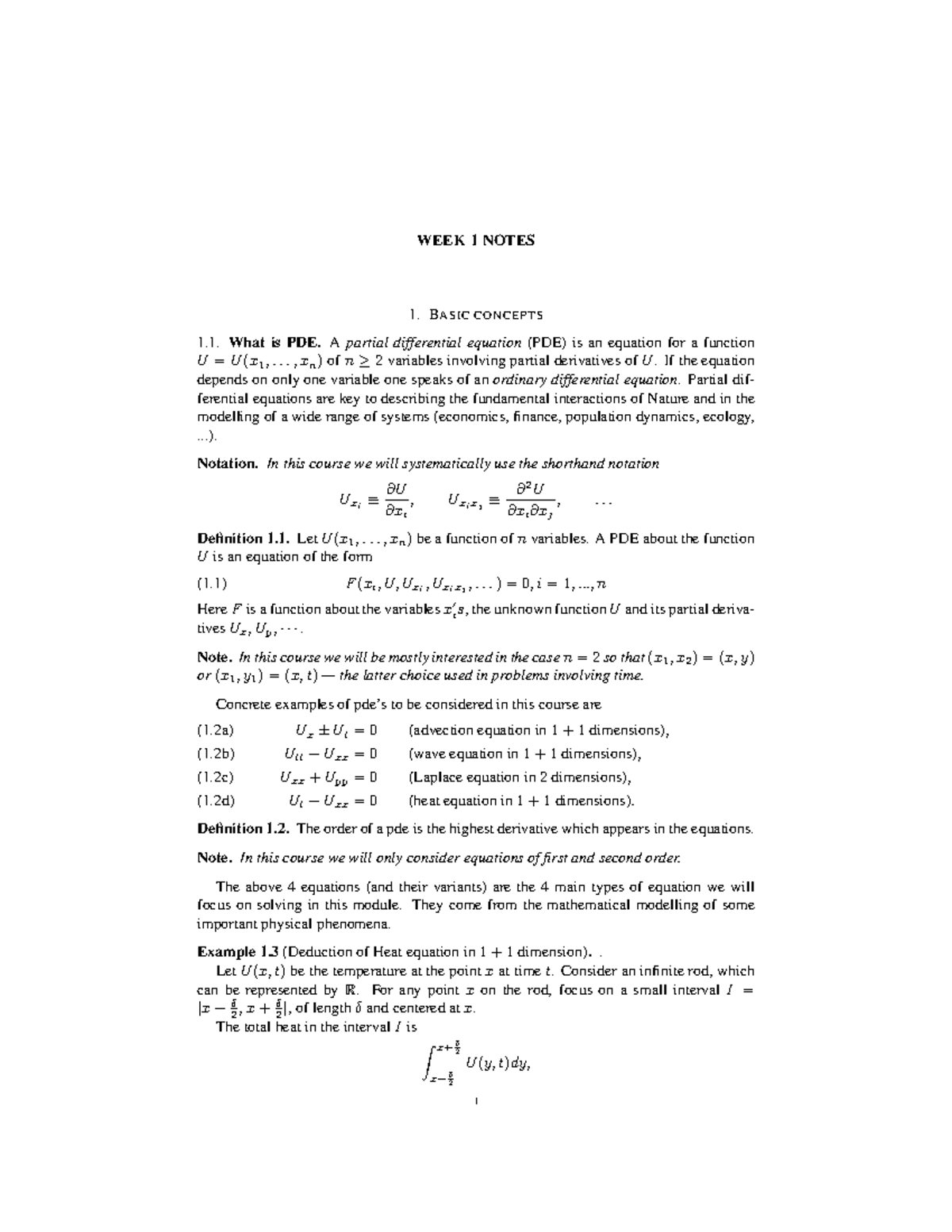 Week 1 notes - Partial Differential Equations - 1. BASIC CONCEPTS What ...