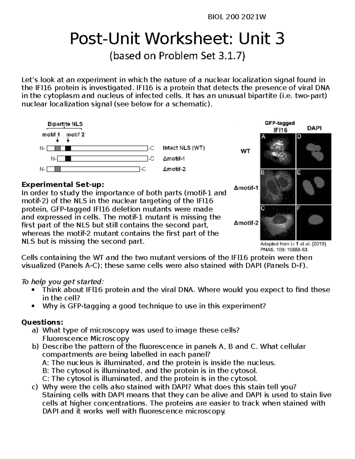 POST UNIT WS 3 - Worksheet - BIOL 200 2021W Post-Unit Worksheet: Unit 3 ...