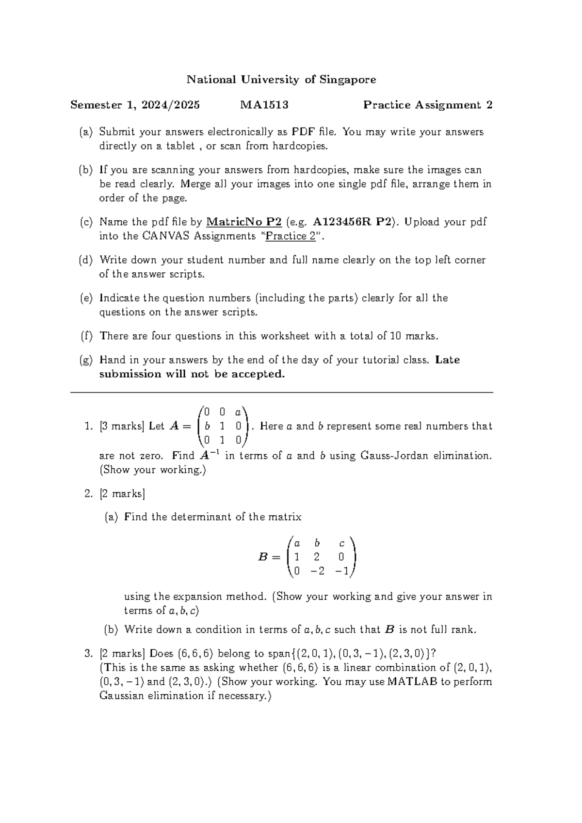 Practice 2 - National University of Singapore Semester 1, 2024/2025 ...