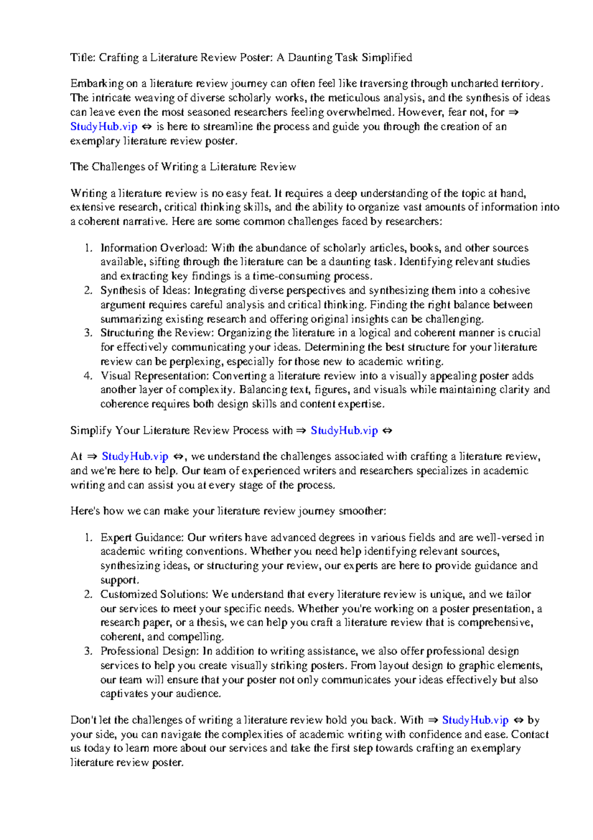 Example Of Literature Review Poster - Title: Crafting a Literature ...