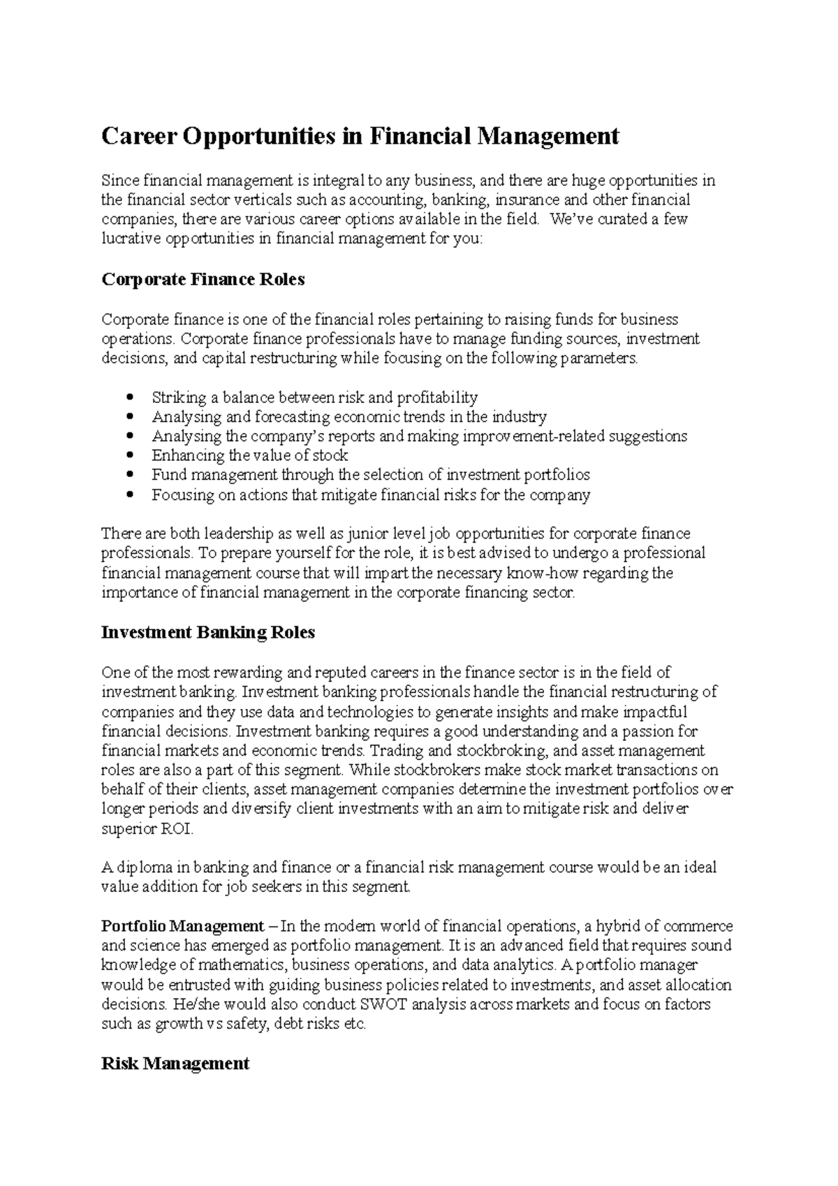 Career Opportunities in Financial Management - We’ve curated a few ...