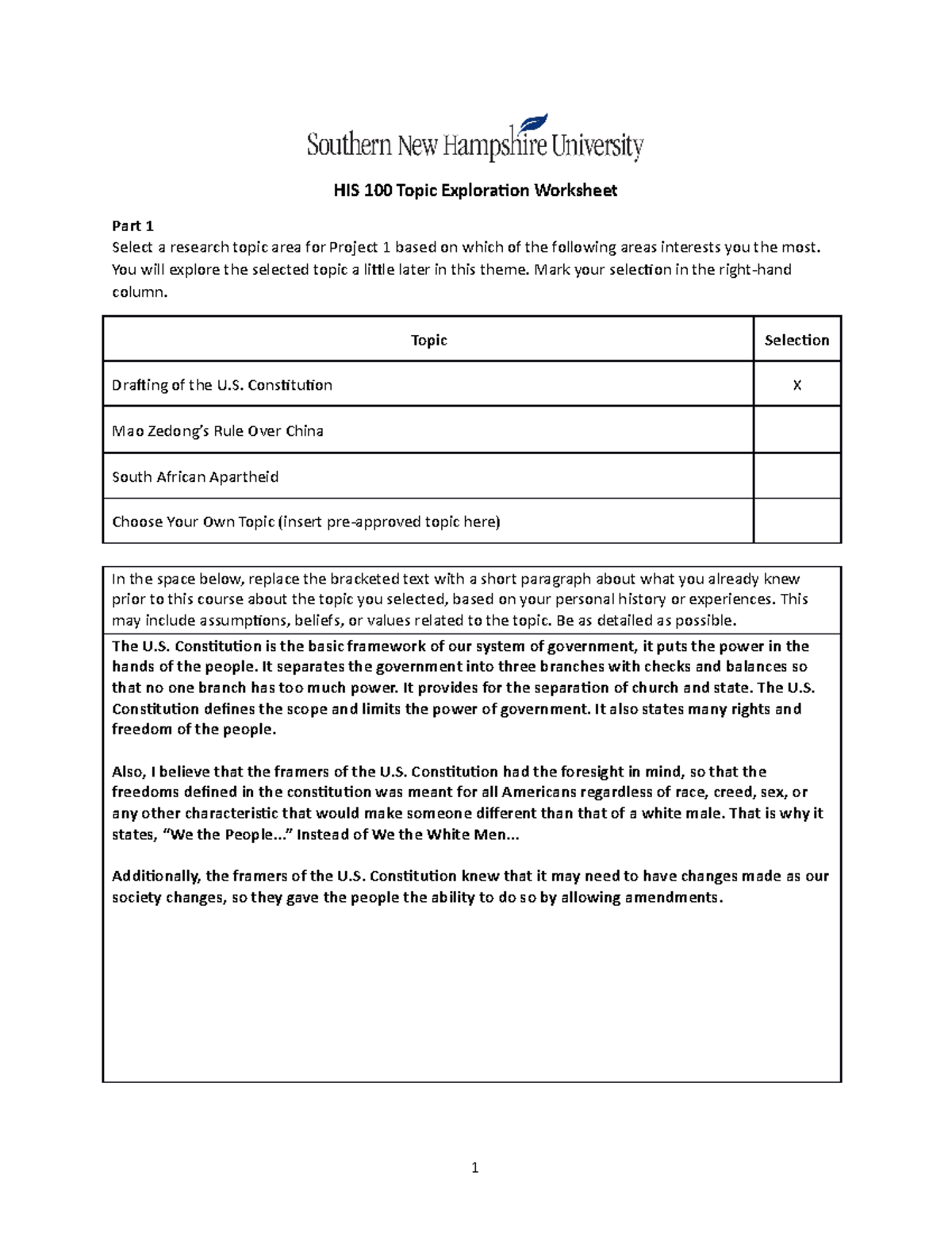 HIS 100 Topic Exploration Worksheet - HIS 100 Topic Exploration ...