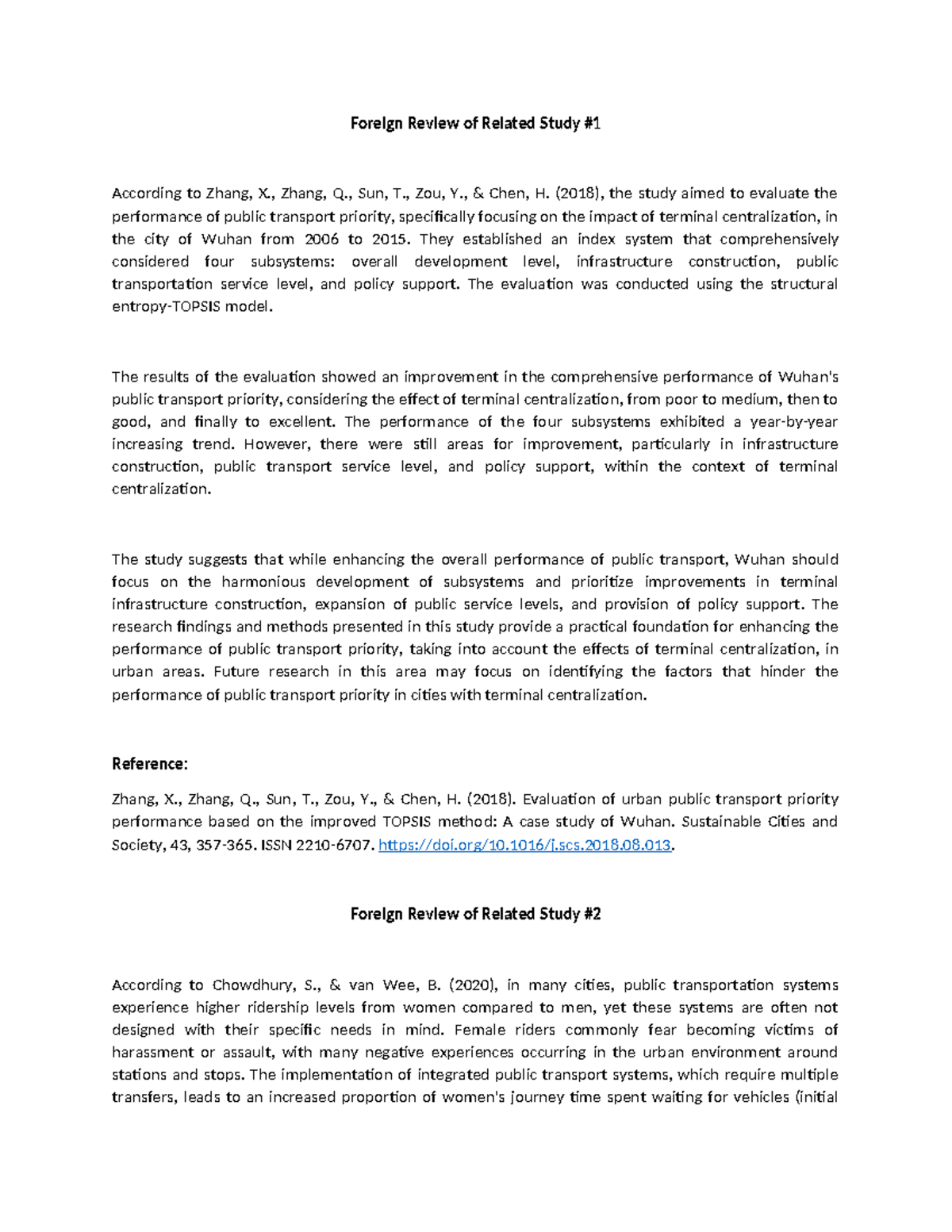 RRS Transportation - RRS - Foreign Review of Related Study # According ...