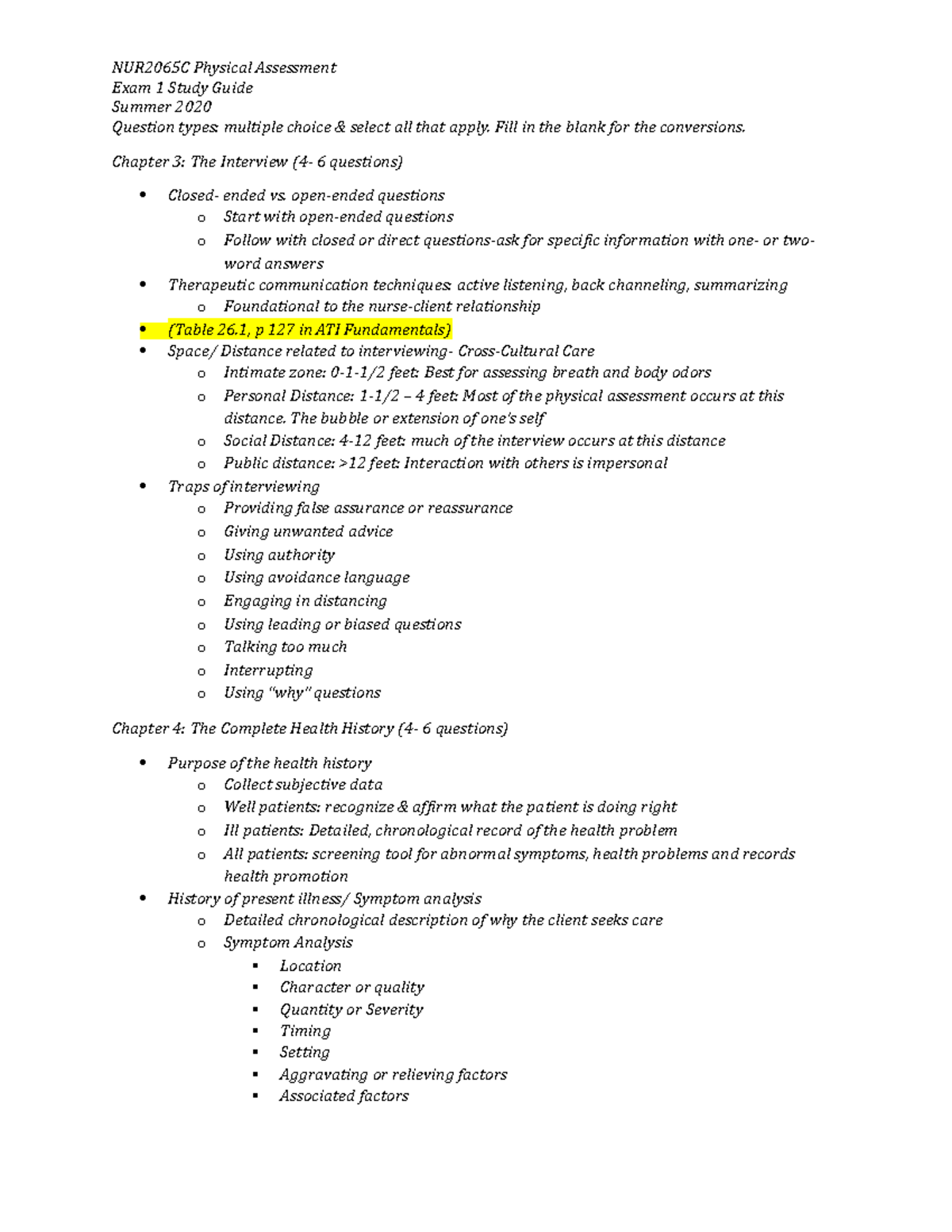 Exam 1 Study Guide S20 - Exam 1 Study Guide Summer 2020 Question types ...